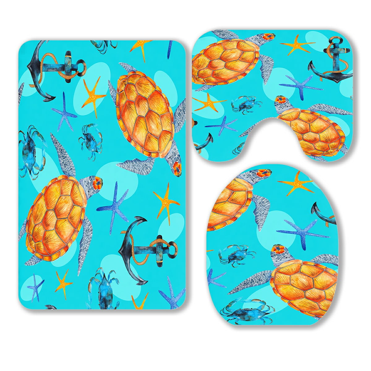ECZJNT Watercolor sea anchors crabs sea turtles seastars 3 Piece ...