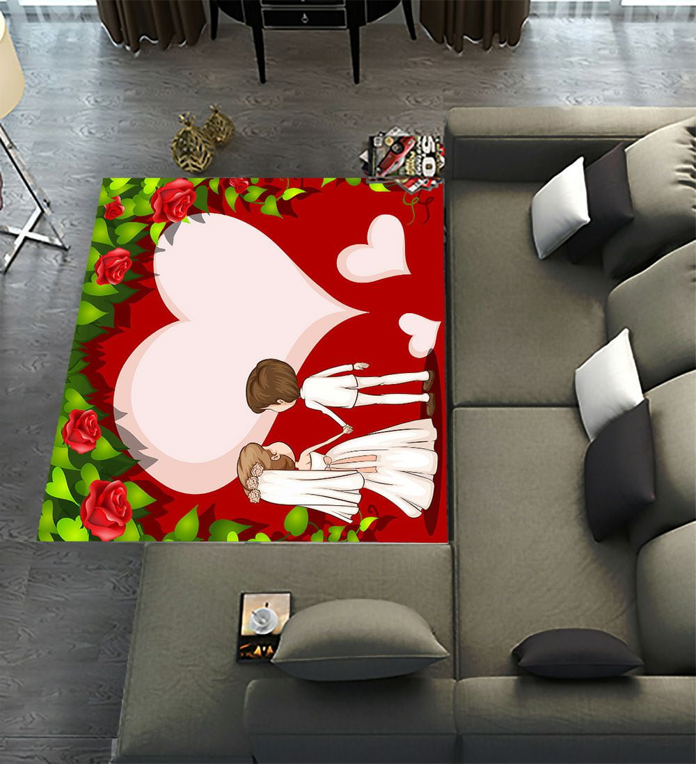 ECZJNT Wedding Couple Holding Hands Roses Area Rugs 5 x 8ft Floor ...