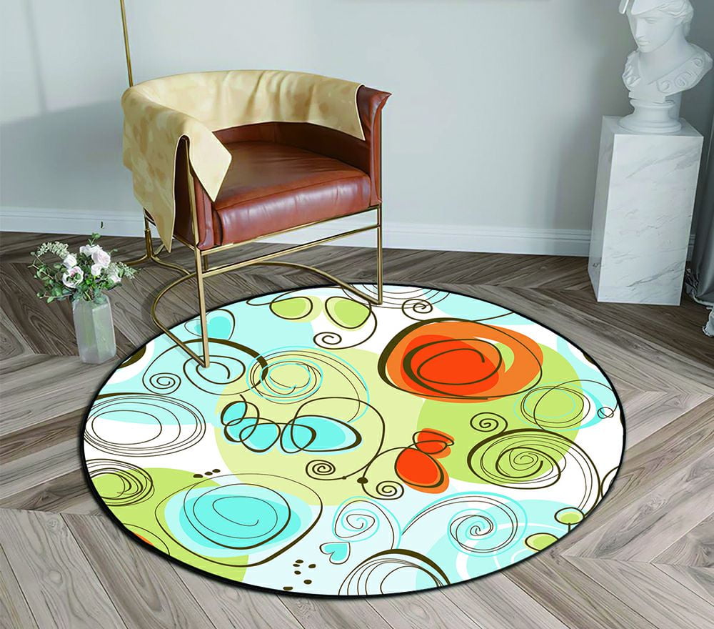 ECZJNT Whimsical Floral Round Area Rugs Diameter 3 x 3ft Floor Carpet ...