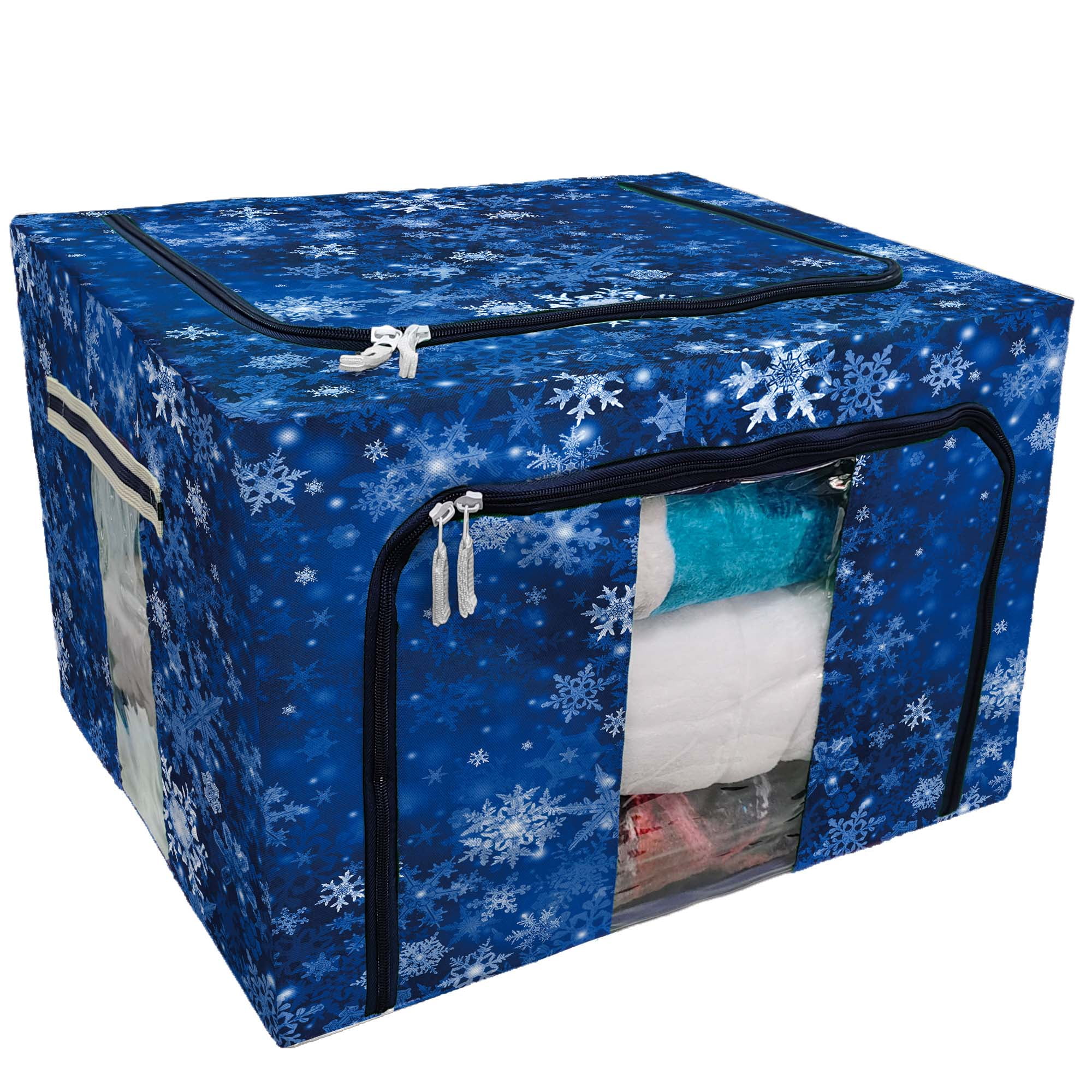 ECZJNT White blue snowflakes dark blue Storage Bag Clear Window Storage ...