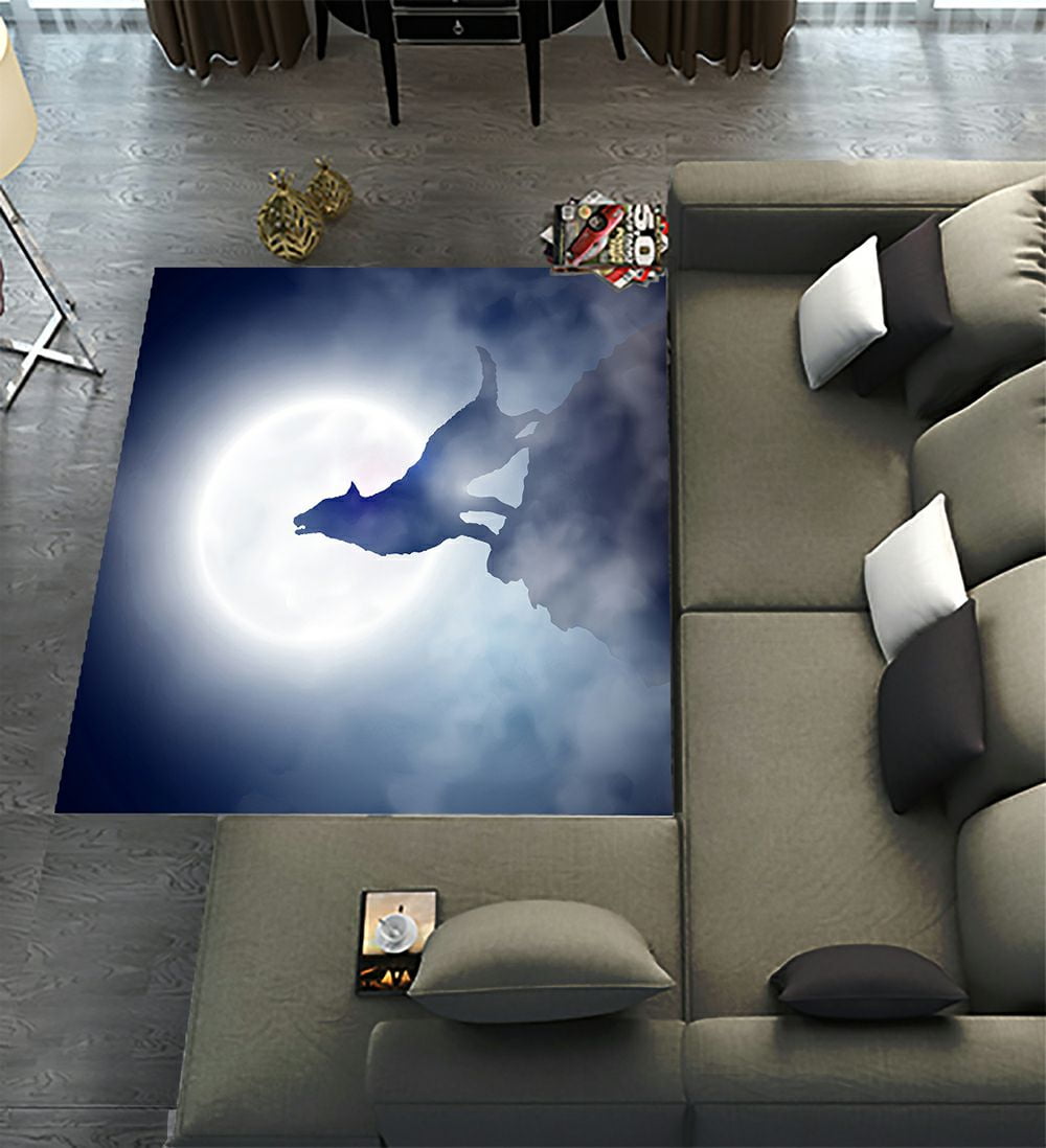 ECZJNT Wolf Howling At The Moon Area Rugs 5 x 7ft Floor Carpet Mat for ...