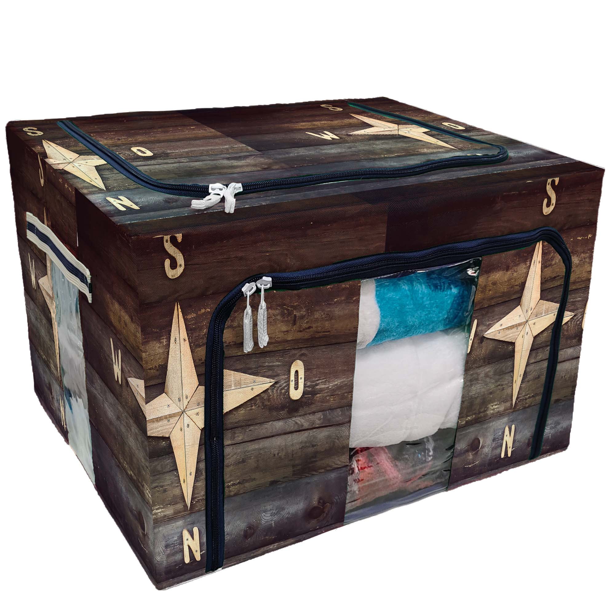 ECZJNT Wooden compass on a wooden wall in a country house Storage Bag ...