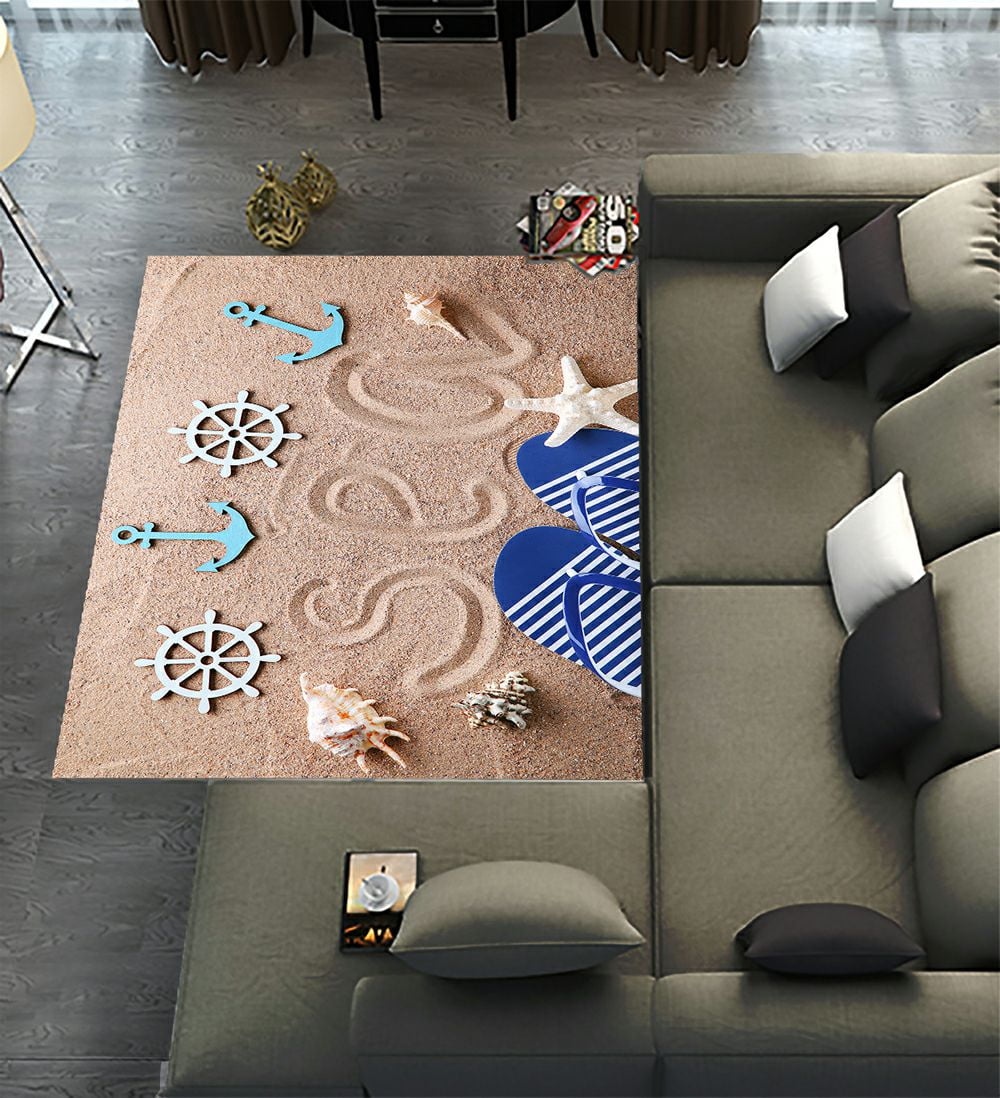 ECZJNT Word Sea Drawn On Beach Sand Anchor Ship Wheel Area Rugs 2 x 3ft ...