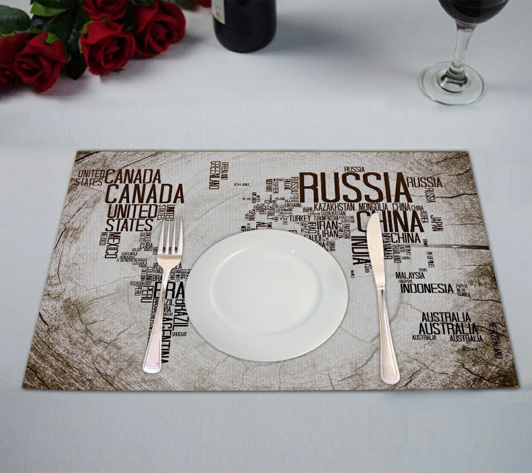 ECZJNT World Map Countries Name Lumber Placemat Table Mat Cup Mat 12x18 ...