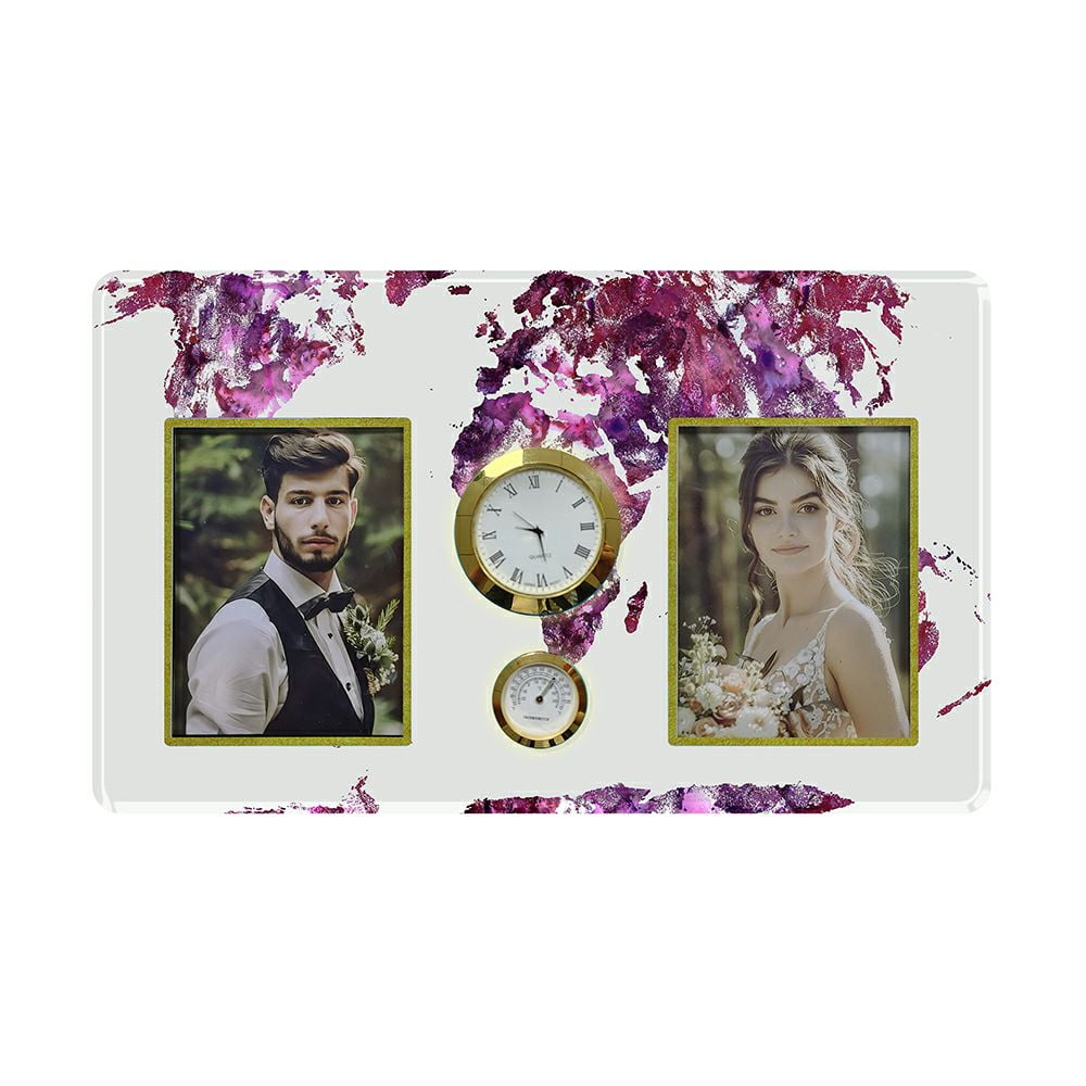 ECZJNT World Map Family Couple Photo Picture Frame with Clock and ...