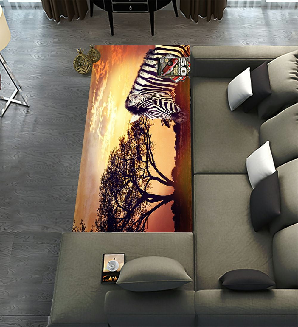 ECZJNT Zebra Portrait On African Sunset With Acacia Runner Rug 4 x 12ft ...