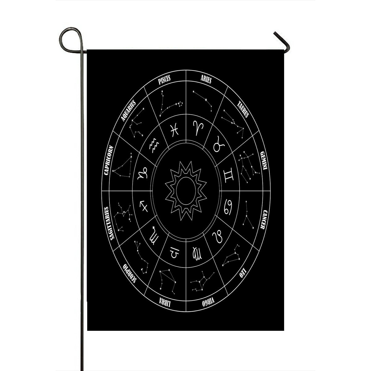 ECZJNT Zodiac circle with astrology sings on the black Garden Flag ...