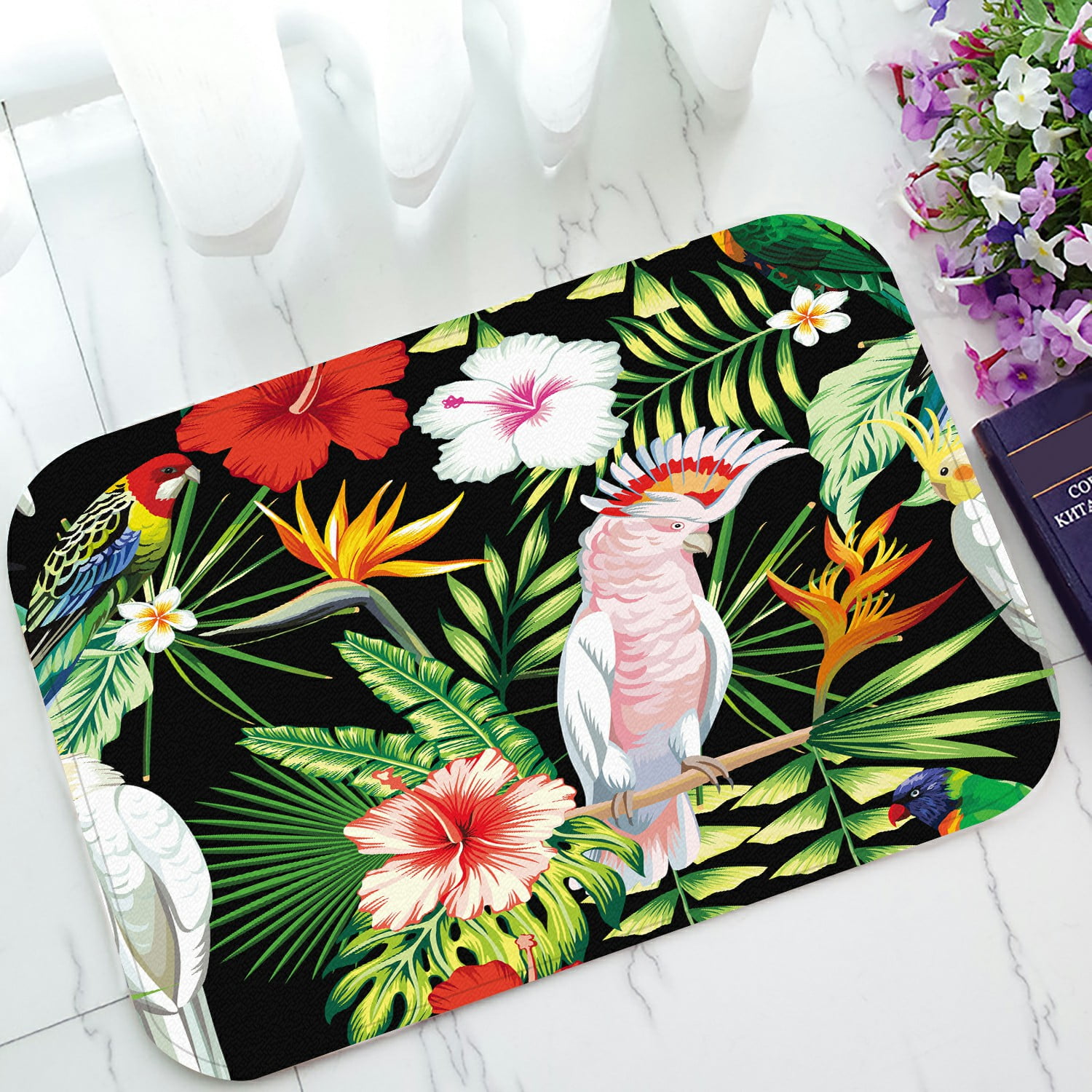 ECZJNT birds parrot macaw tropical jungle plants Welcome Doormat Bath ...