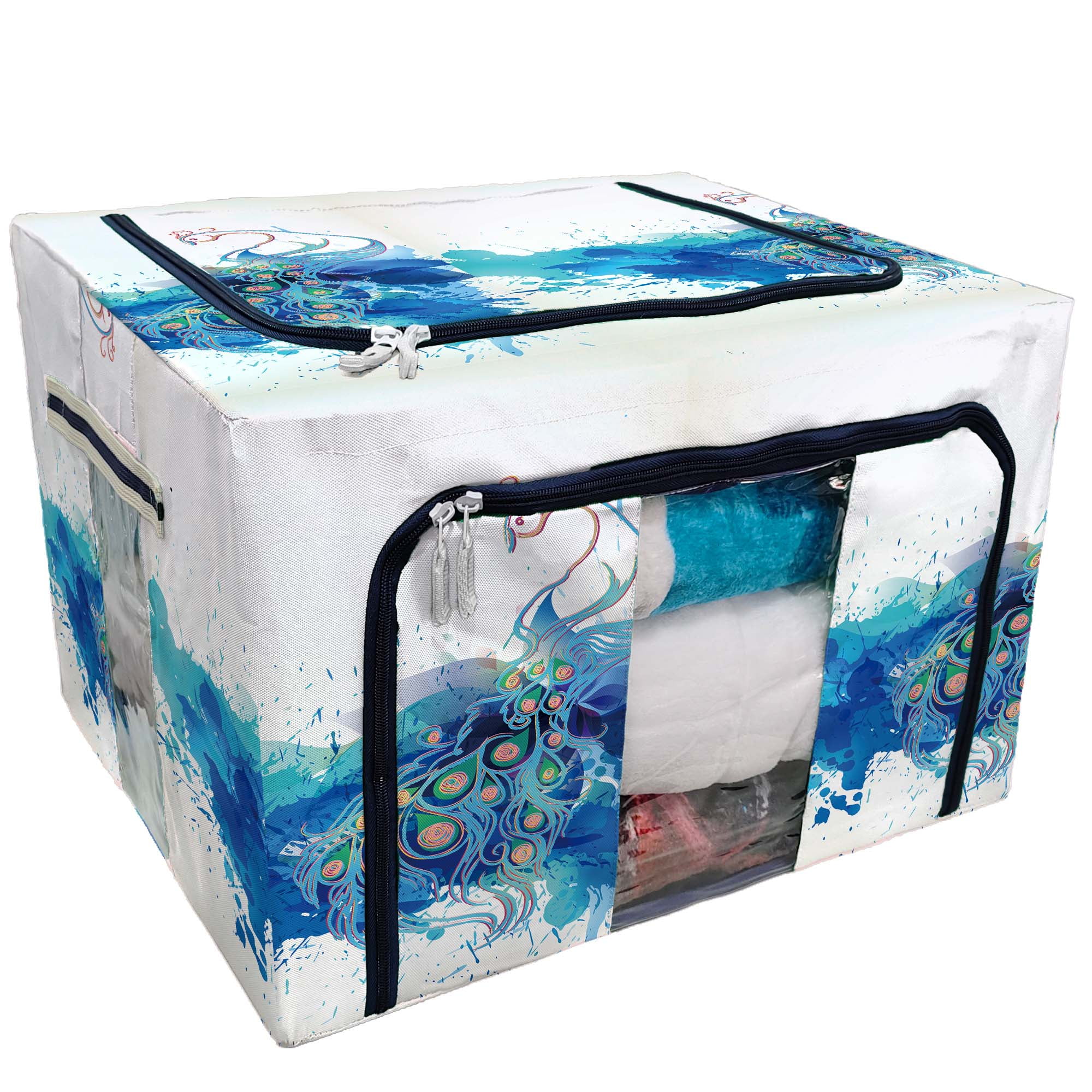 ECZJNT blue floral design elements blots peacock Storage Bag Clear ...