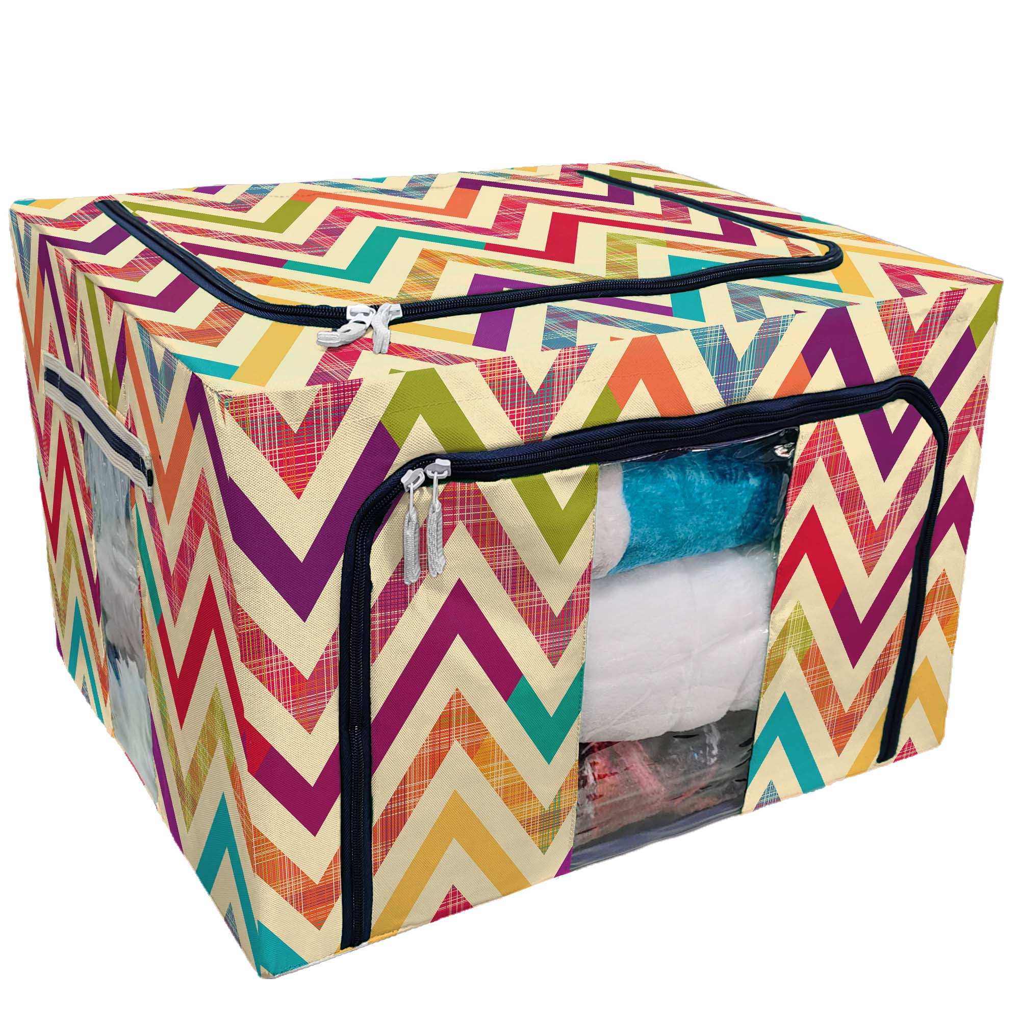 ECZJNT bright chevron Storage Bag Clear Window Storage Bins Boxes Large ...
