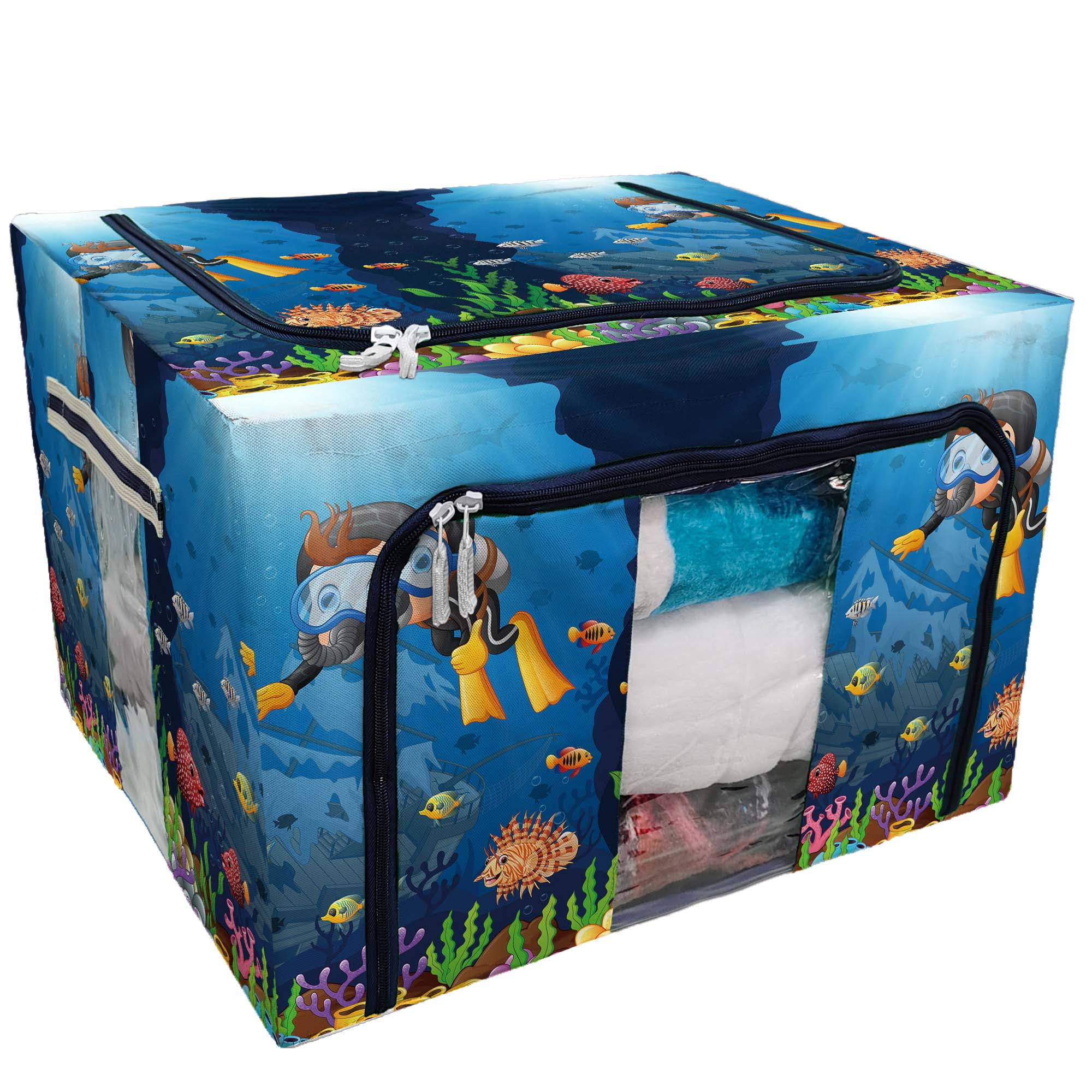 ECZJNT cartoon diver under sea Storage Bag Clear Window Storage Bins ...