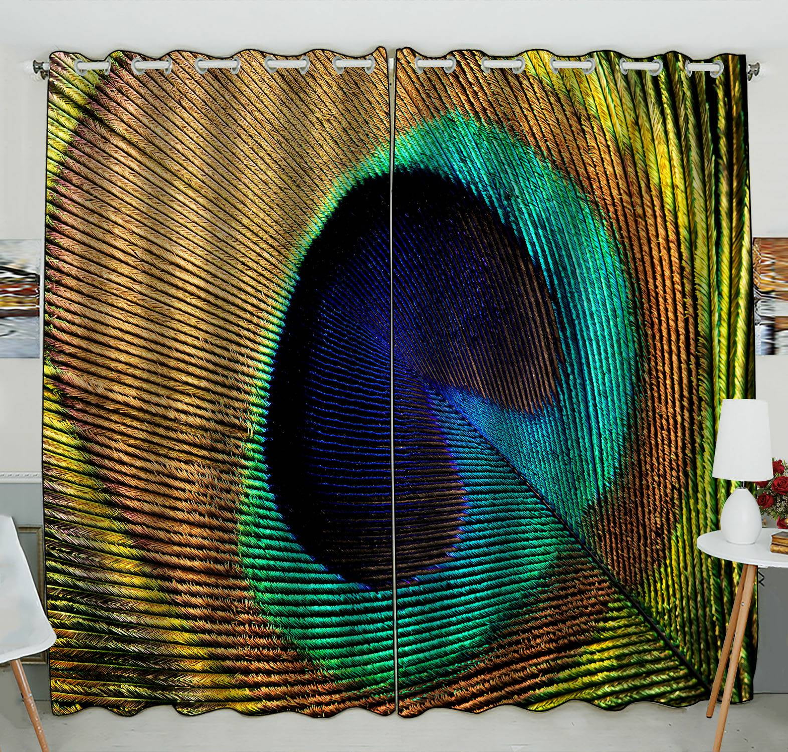 ECZJNT colorful peacock feather Blackout Window Curtain Drapery Panels ...