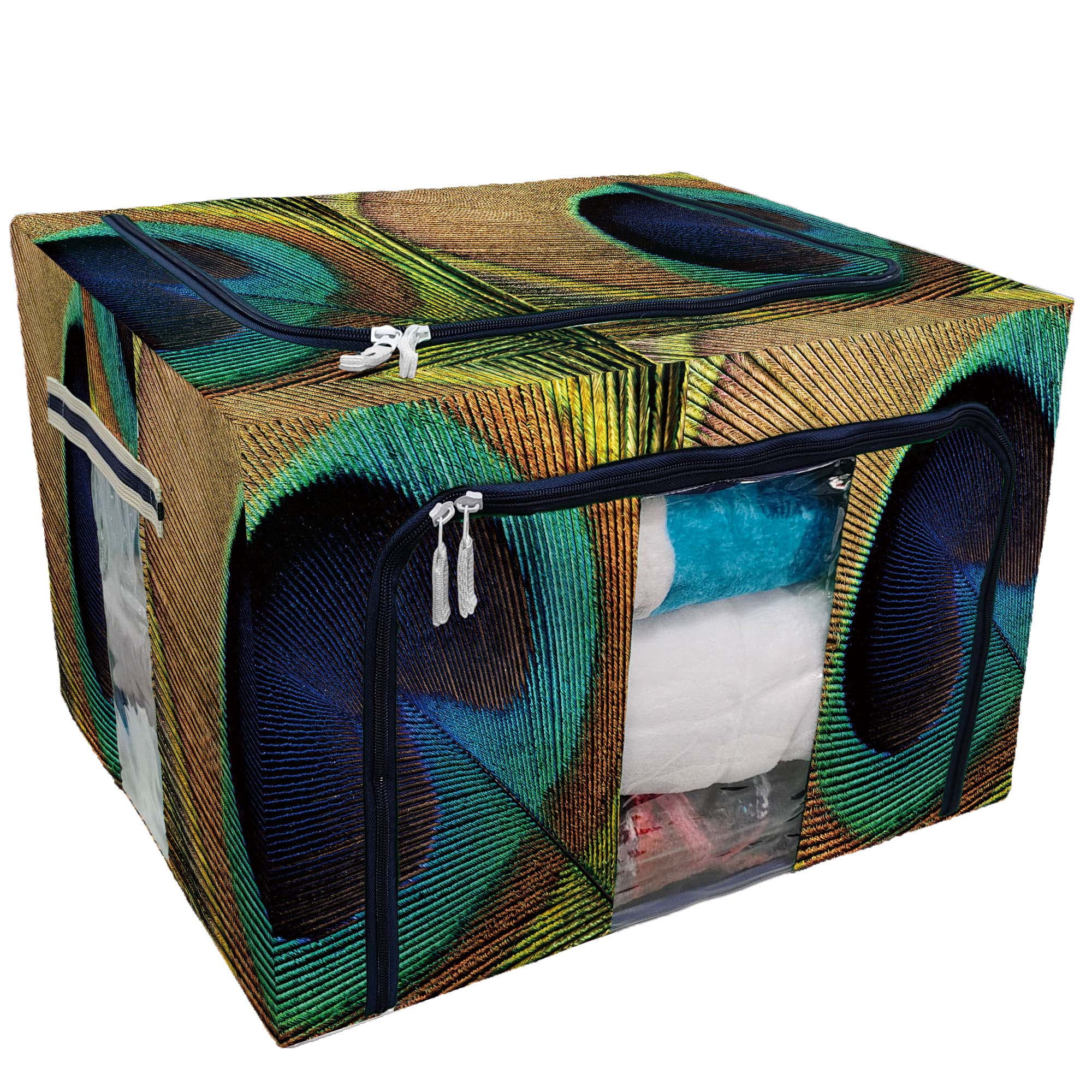 ECZJNT colorful peacock feather Storage Bag Clear Window Storage Bins ...