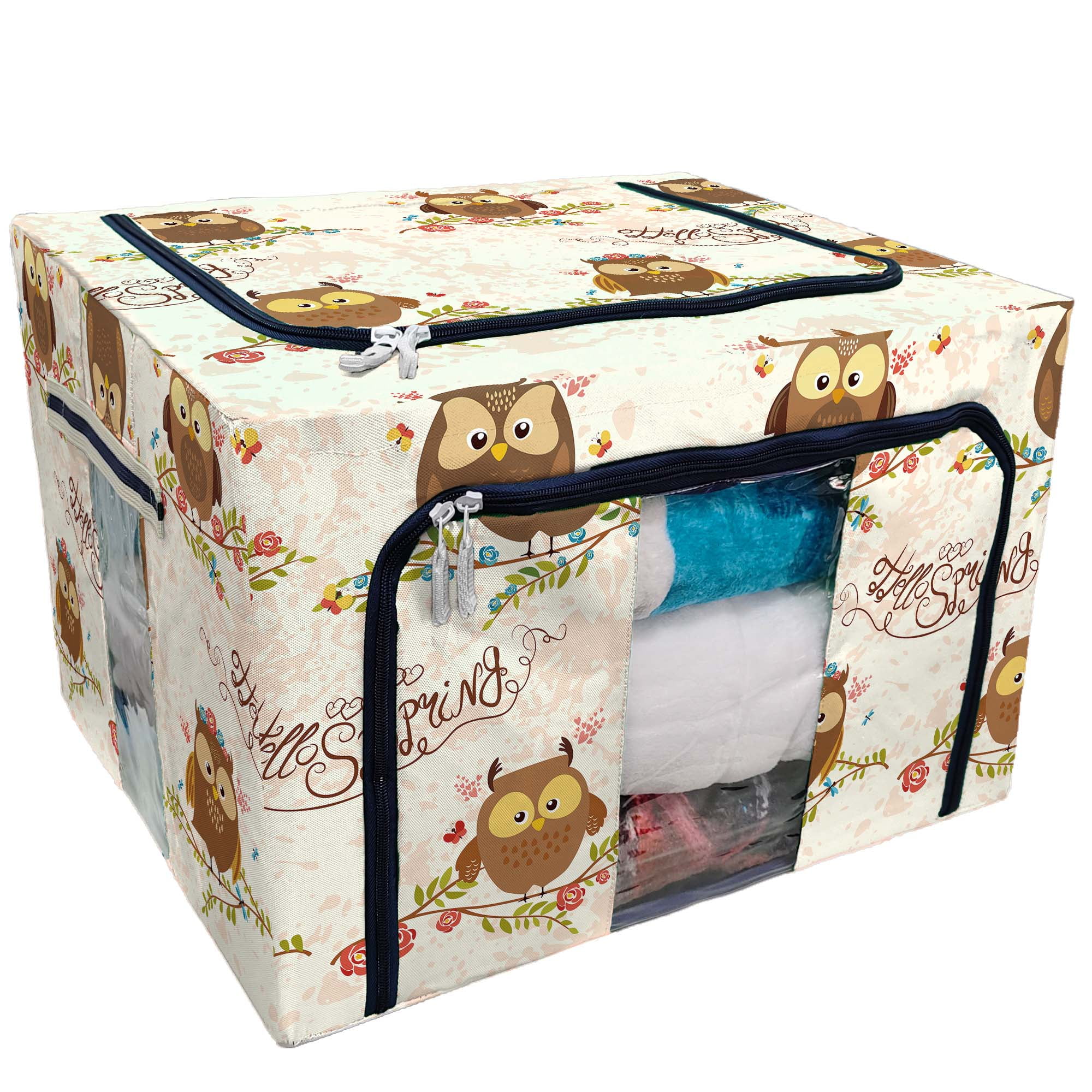 ECZJNT cute owls branch flowers lovers hello spring Storage Bag Clear ...