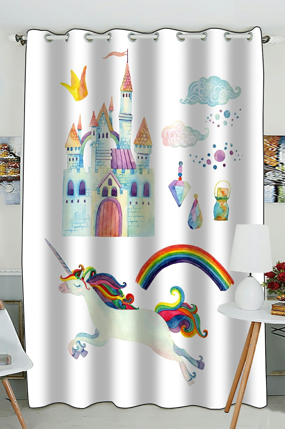 ECZJNT fairy tale unicorn rainbow castle magic gemstones clouds white ...
