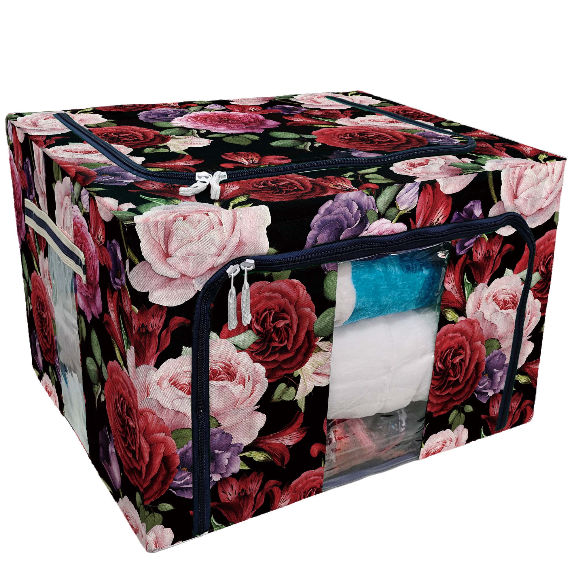 ECZJNT floral roses Storage Bag Clear Window Storage Bins Boxes Large ...
