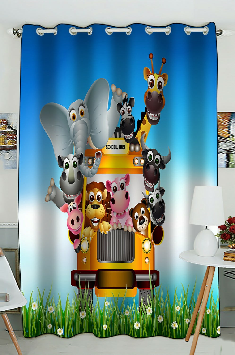 ECZJNT funny animal cartoon on yellow car Blackout Window Curtain ...