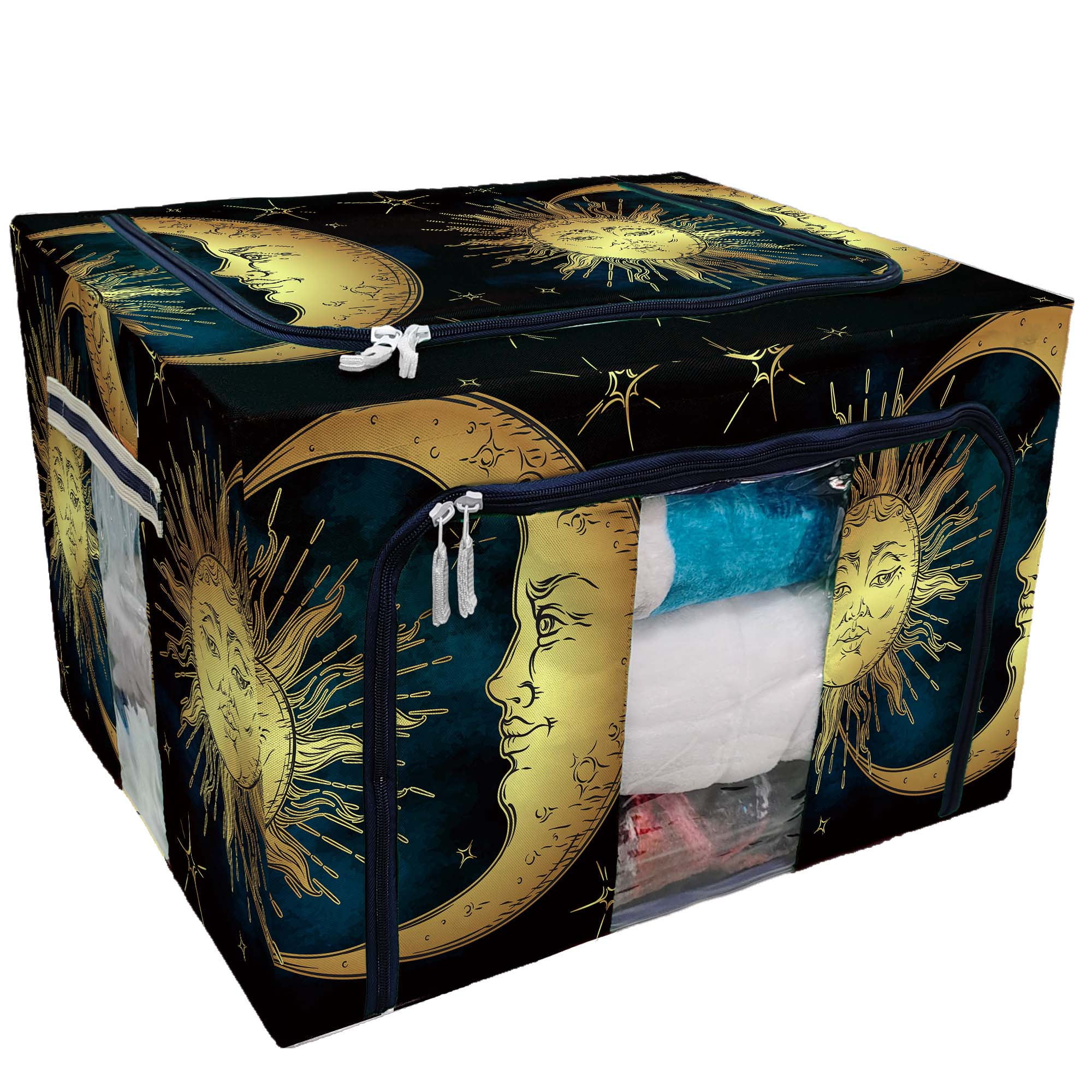 ECZJNT golden sun crescent moon and stars over blue black sky Storage ...