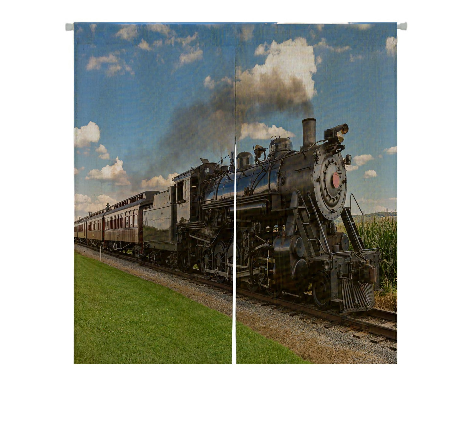 ECZJNT historic steam train passes through the fields Japanese Noren ...