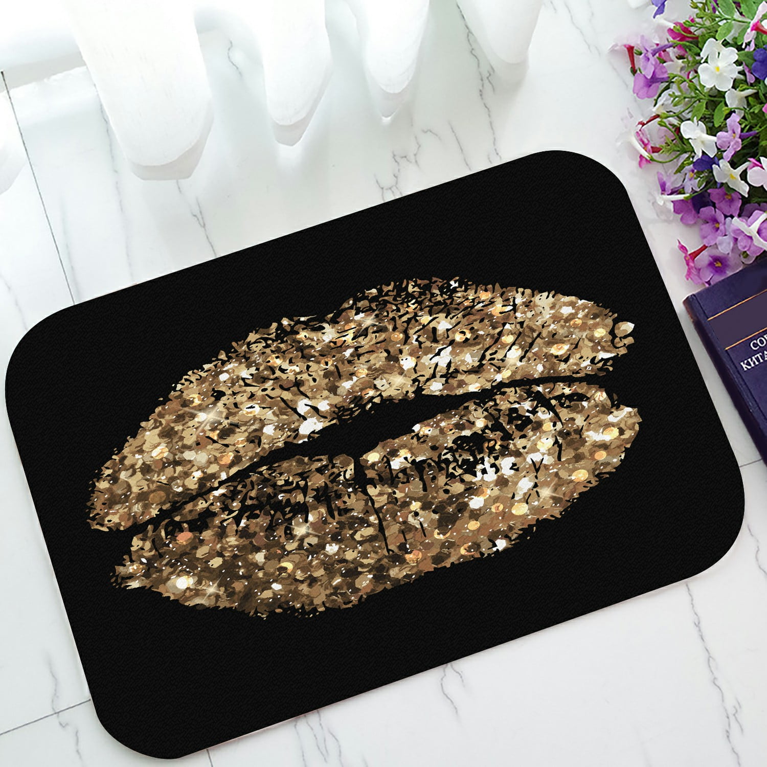 ECZJNT kiss print with gold shimmer Welcome Doormat Bath Mat Rug ...