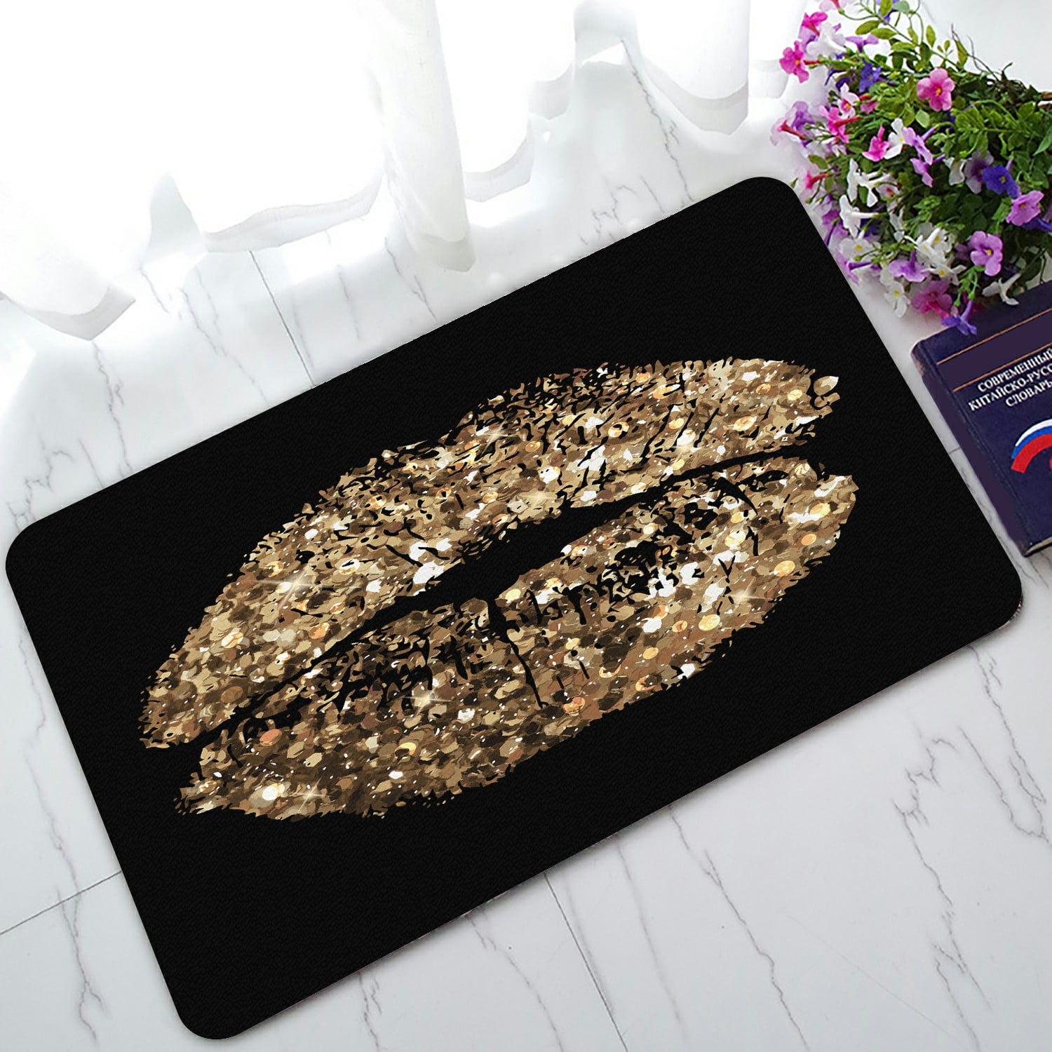 ECZJNT kiss print with gold shimmer Welcome Doormat Bath Mat Rug ...