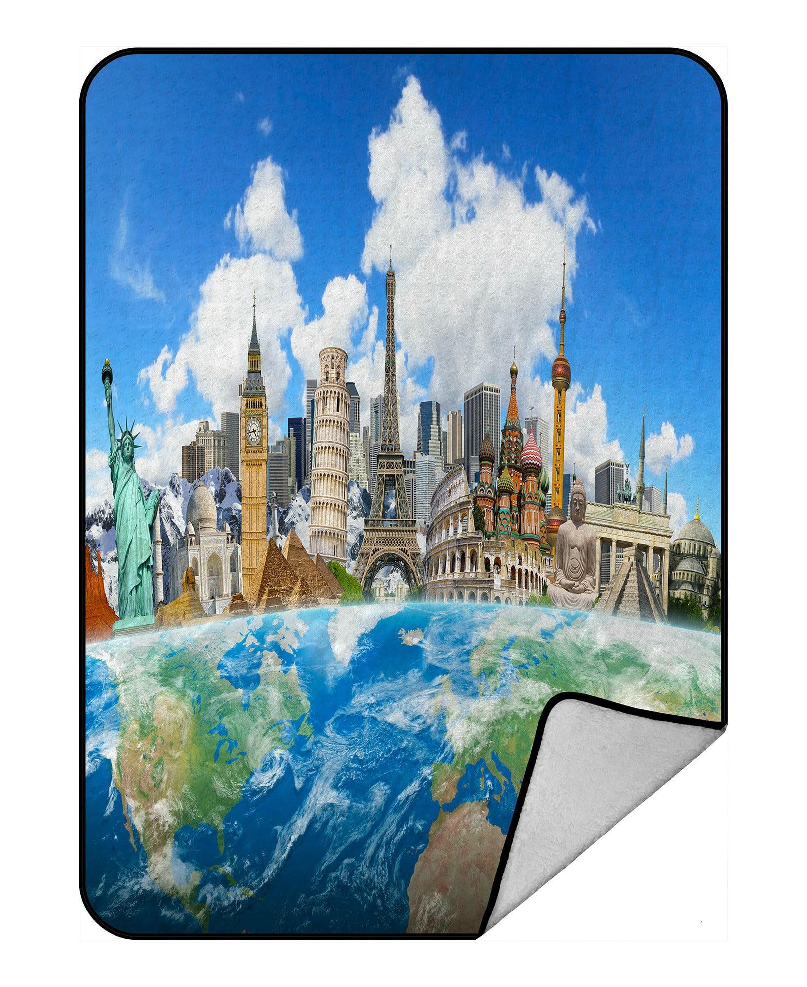 ECZJNT landmarks world surrounding planet Earth Throw Blanket Fleece ...
