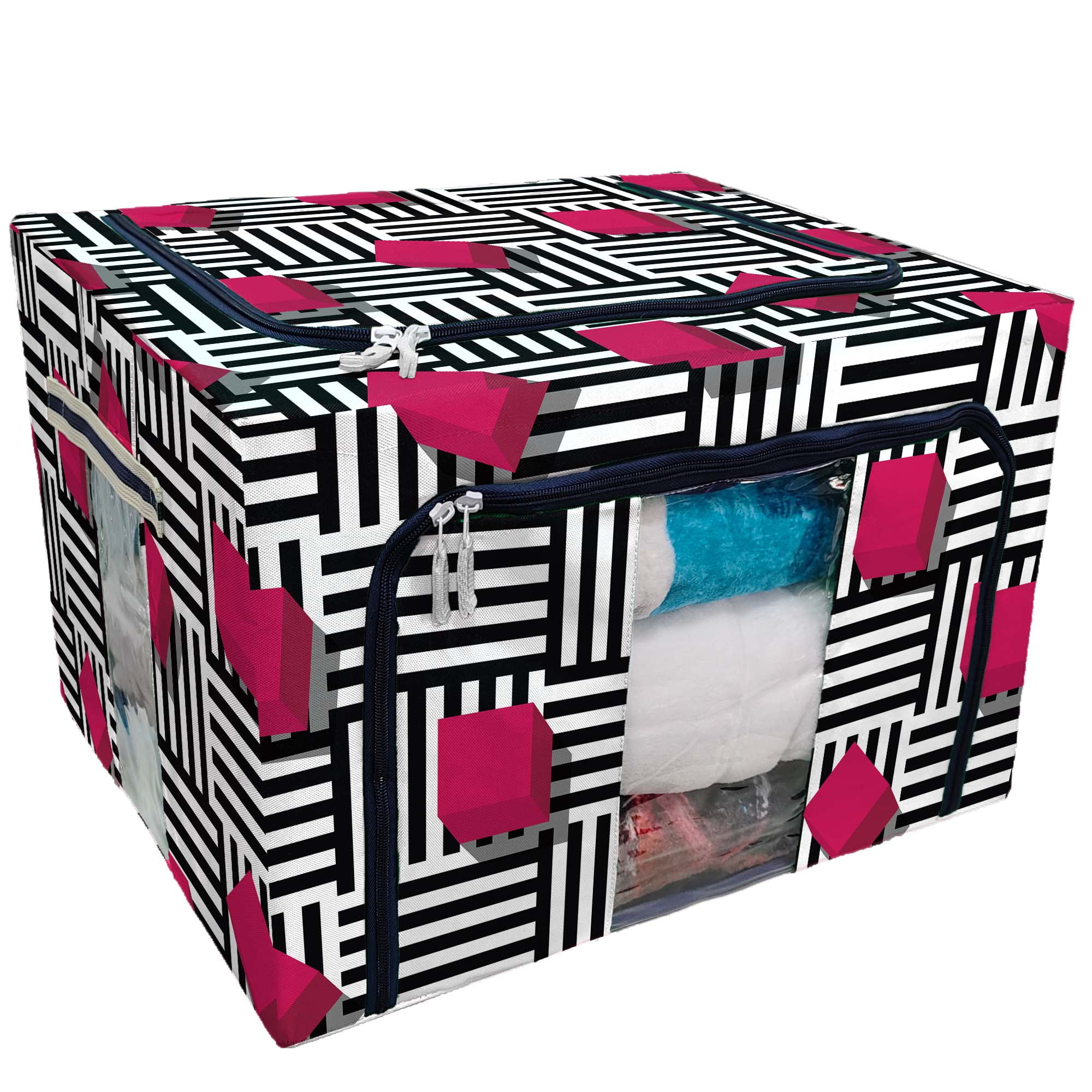 ECZJNT pink cube black white striped square Storage Bag Clear Window ...