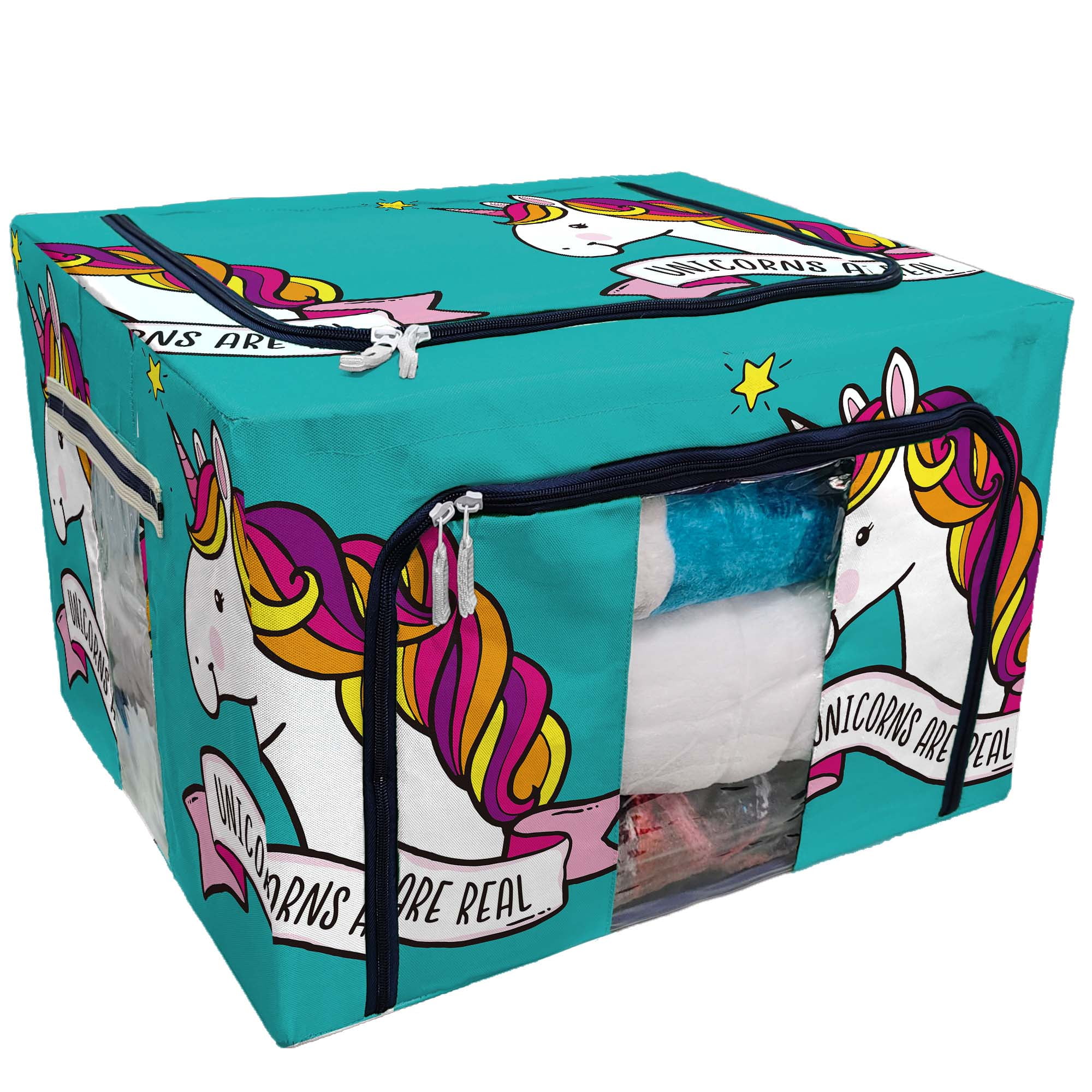 ECZJNT quirky cartoon unicorns rainbow manes tails Storage Bag Clear ...