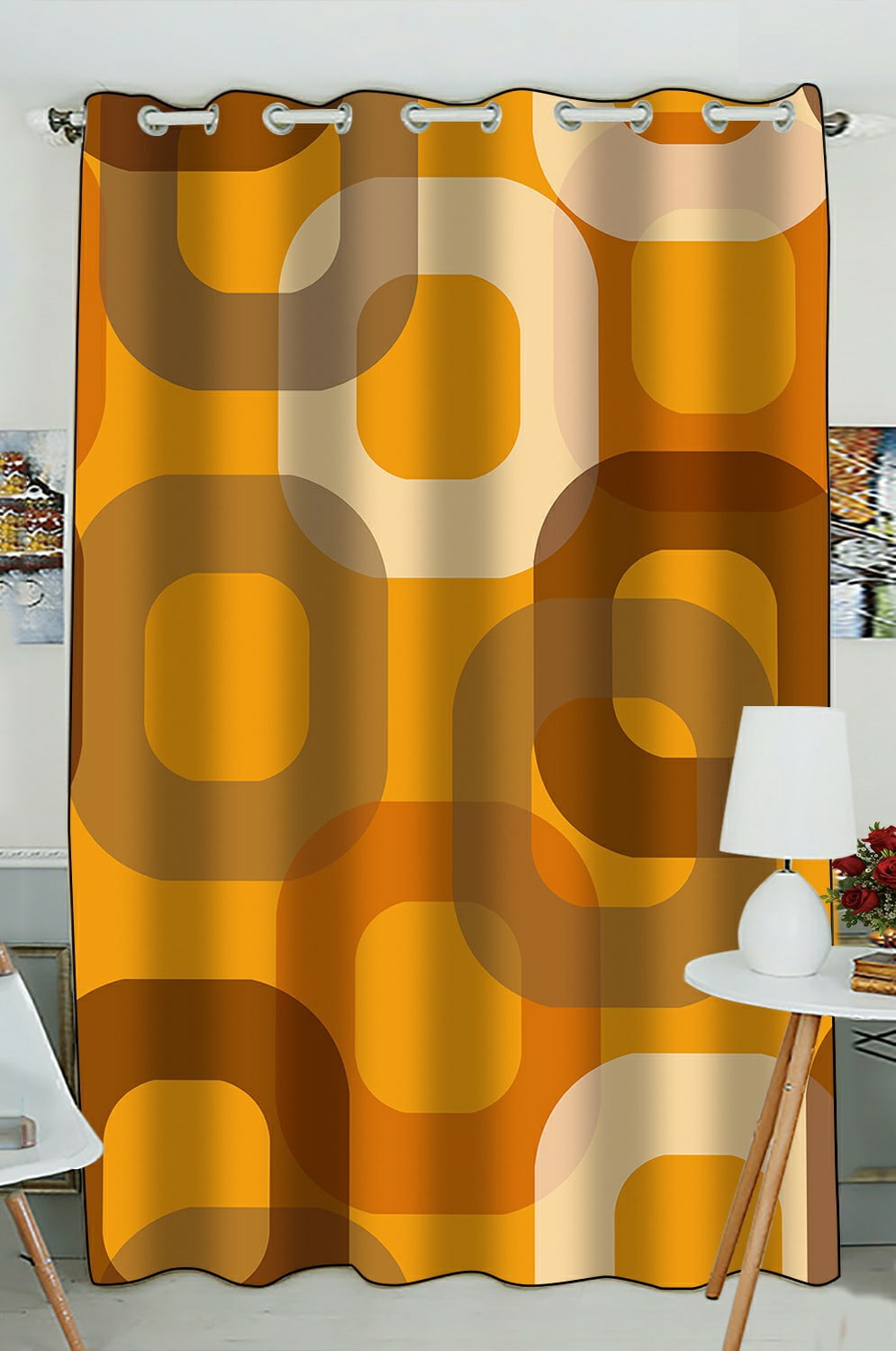 ECZJNT retro donut shape brown orange Blackout Window Curtain Drapery ...