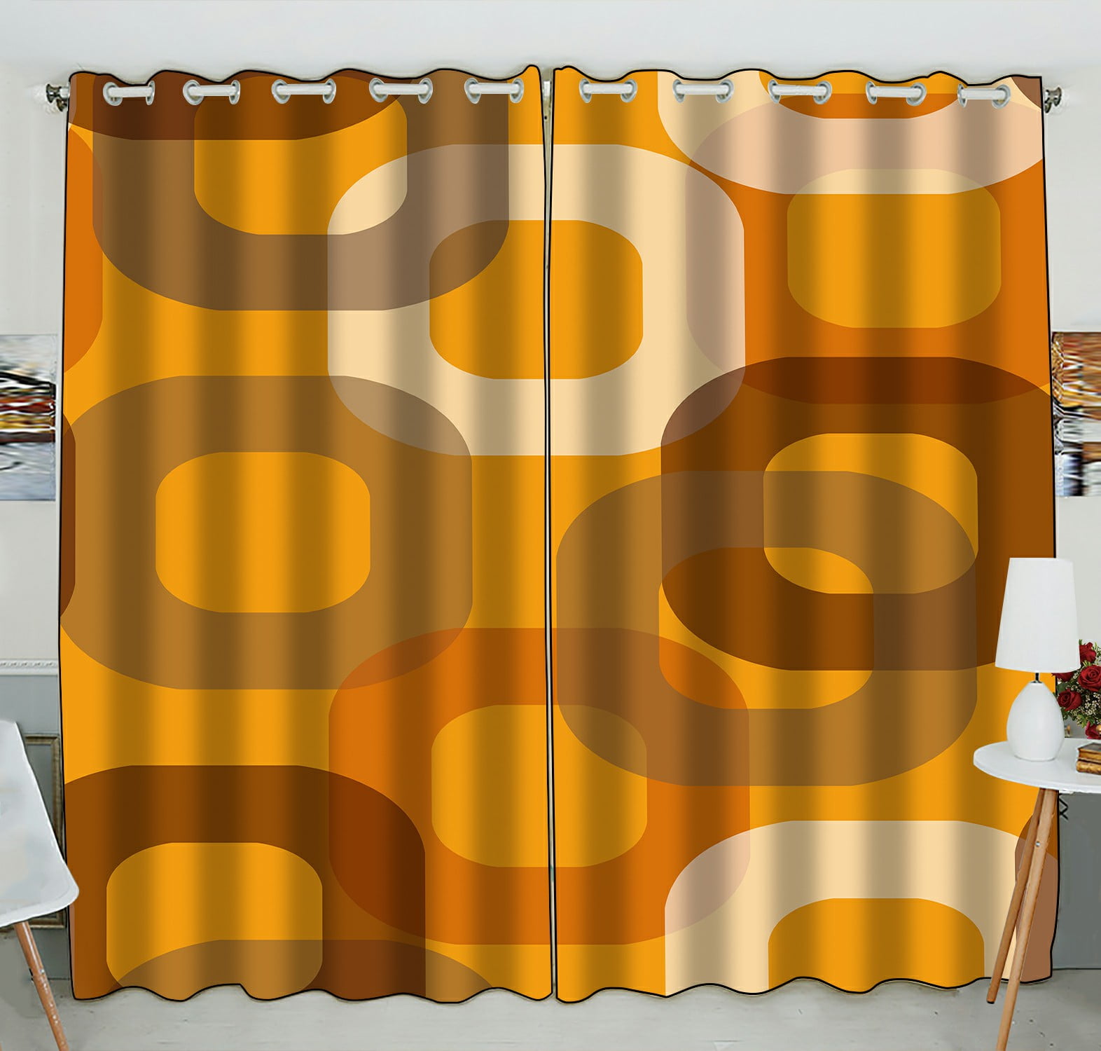 ECZJNT retro donut shape brown orange Blackout Window Curtain Drapery ...