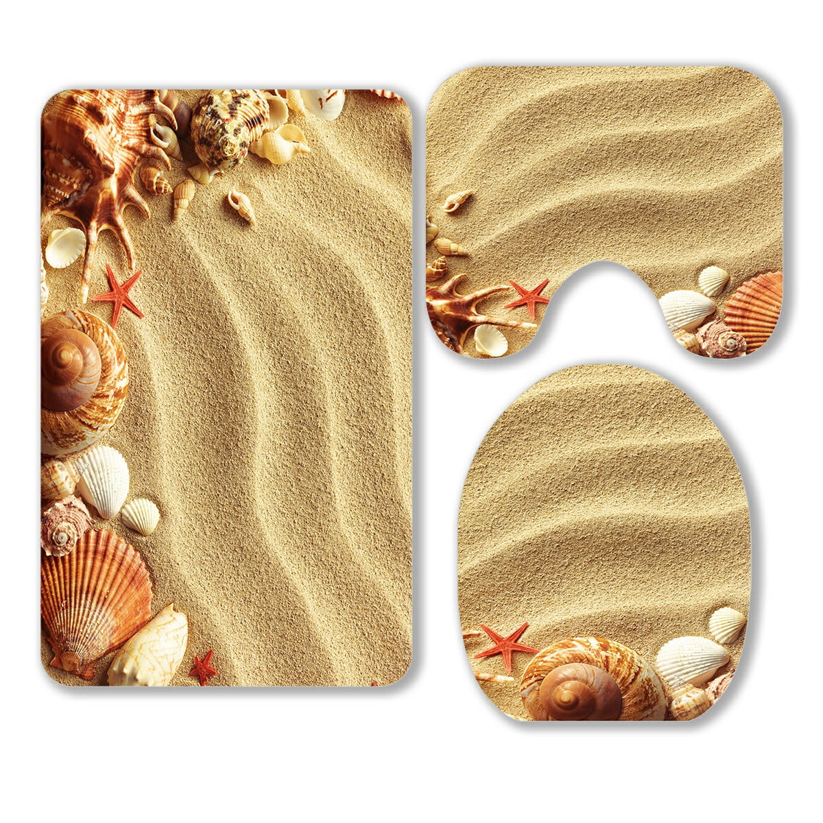 ECZJNT sea shells sand 3 Piece Bathroom Rugs Set Bath Rug Contour Mat ...