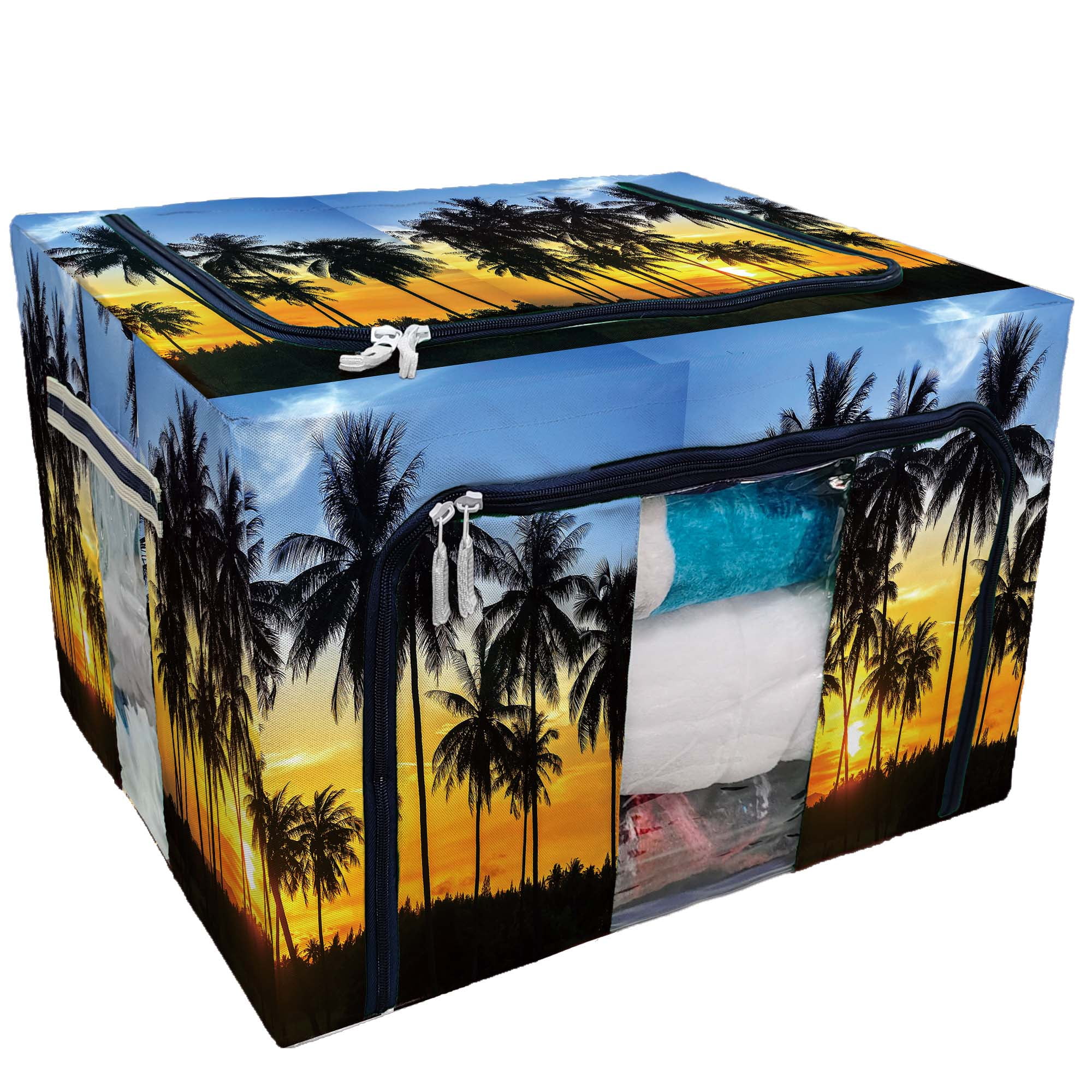 ECZJNT silhouette coconut palm trees colorful sun set Storage Bag Clear ...