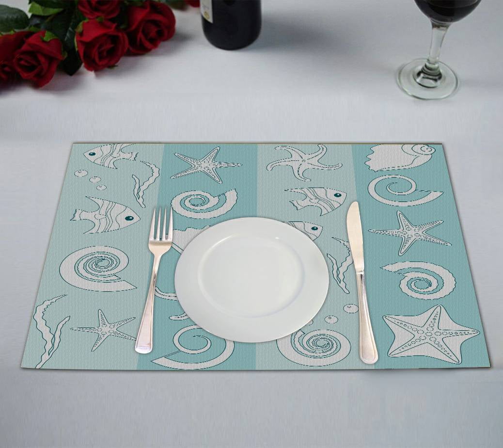 ECZJNT striped sea animals silhouettes Placemat Table Mat Cup Mat 12x18 ...