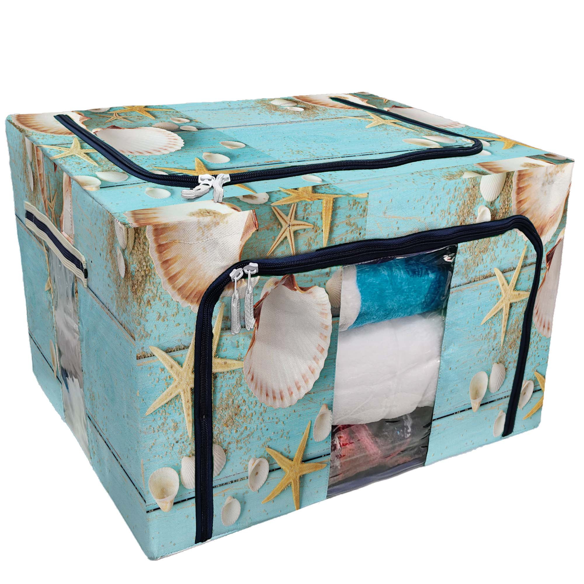 ECZJNT summer seashells border wooden board Storage Bag Clear Window ...