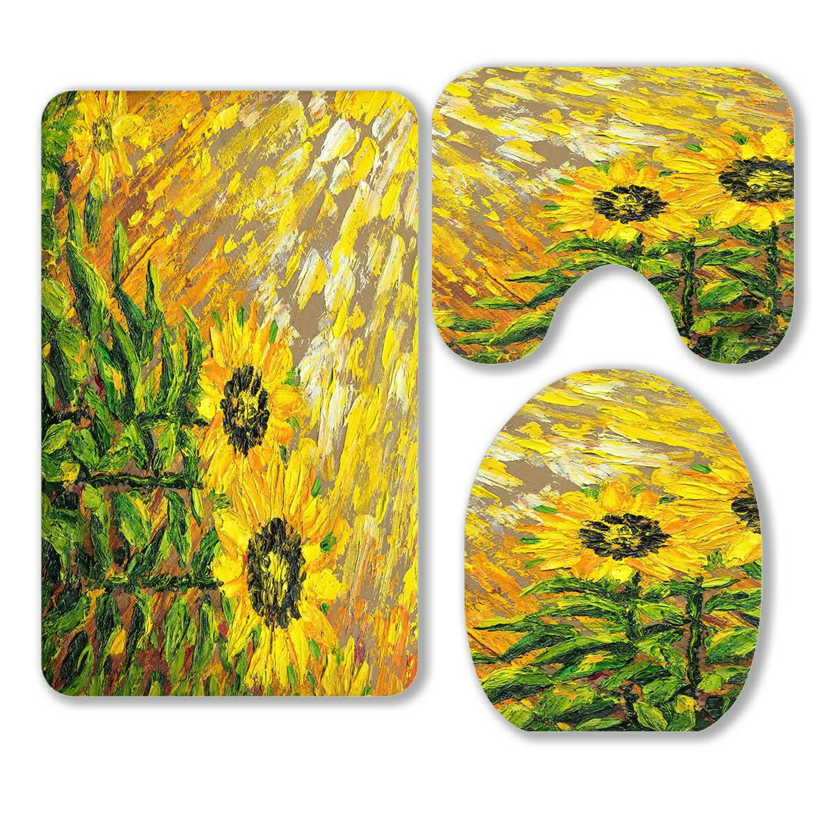 ECZJNT sunshine sunflowers 3 Piece Bathroom Rugs Set Bath Rug Contour ...