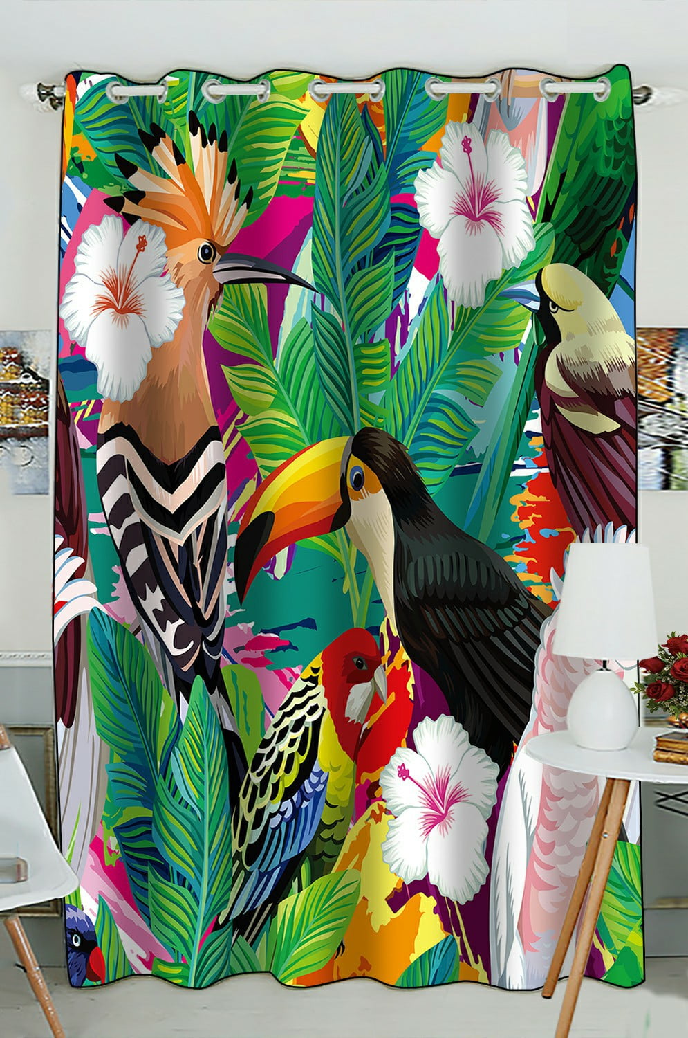 ECZJNT tropical bird toucan parrot hoopoe palm leaves Blackout Window ...