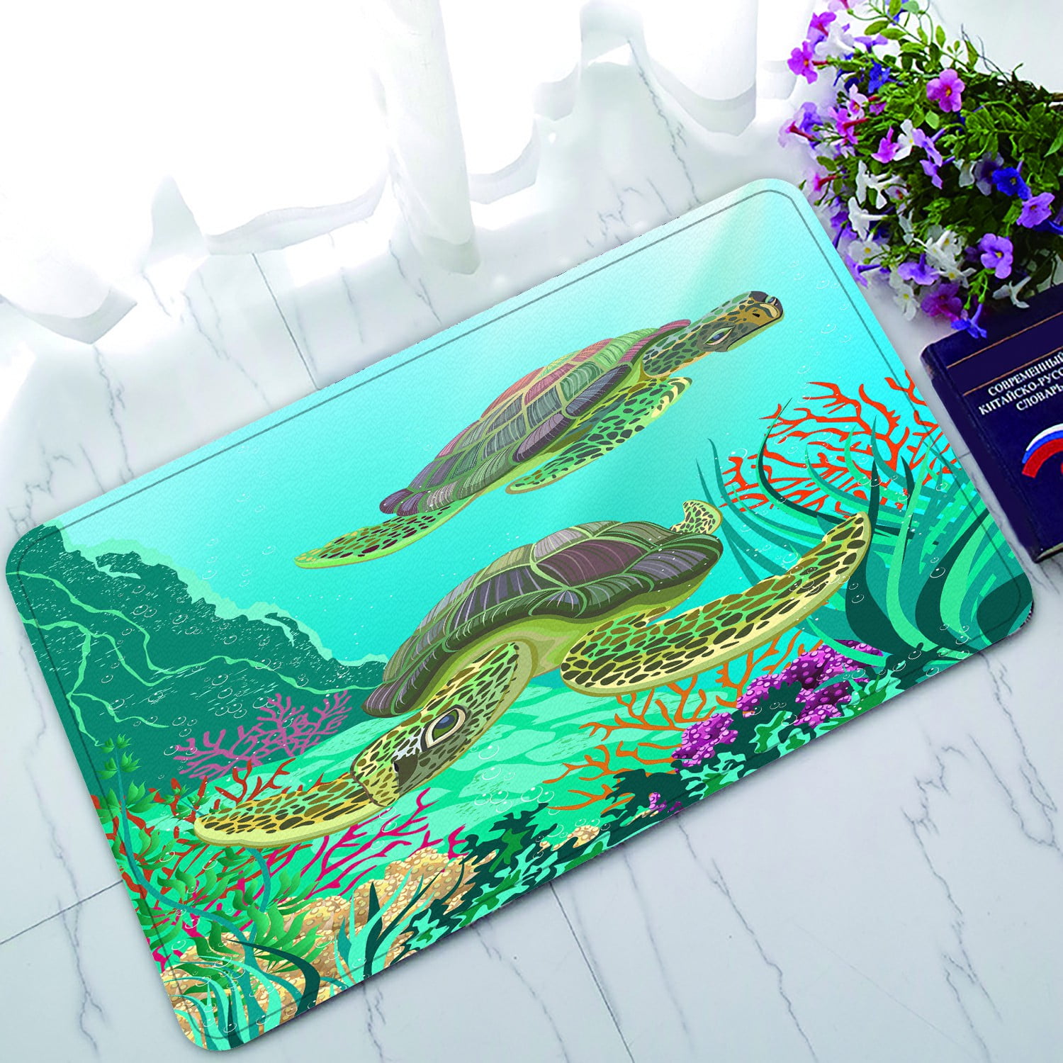 ECZJNT two sea turtles swimming underwater Doormat Bath Mat Rug ...