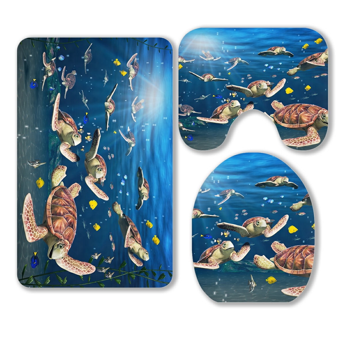 ECZJNT vibrant underwater Scene cartoon turtles and fish 3 Piece ...
