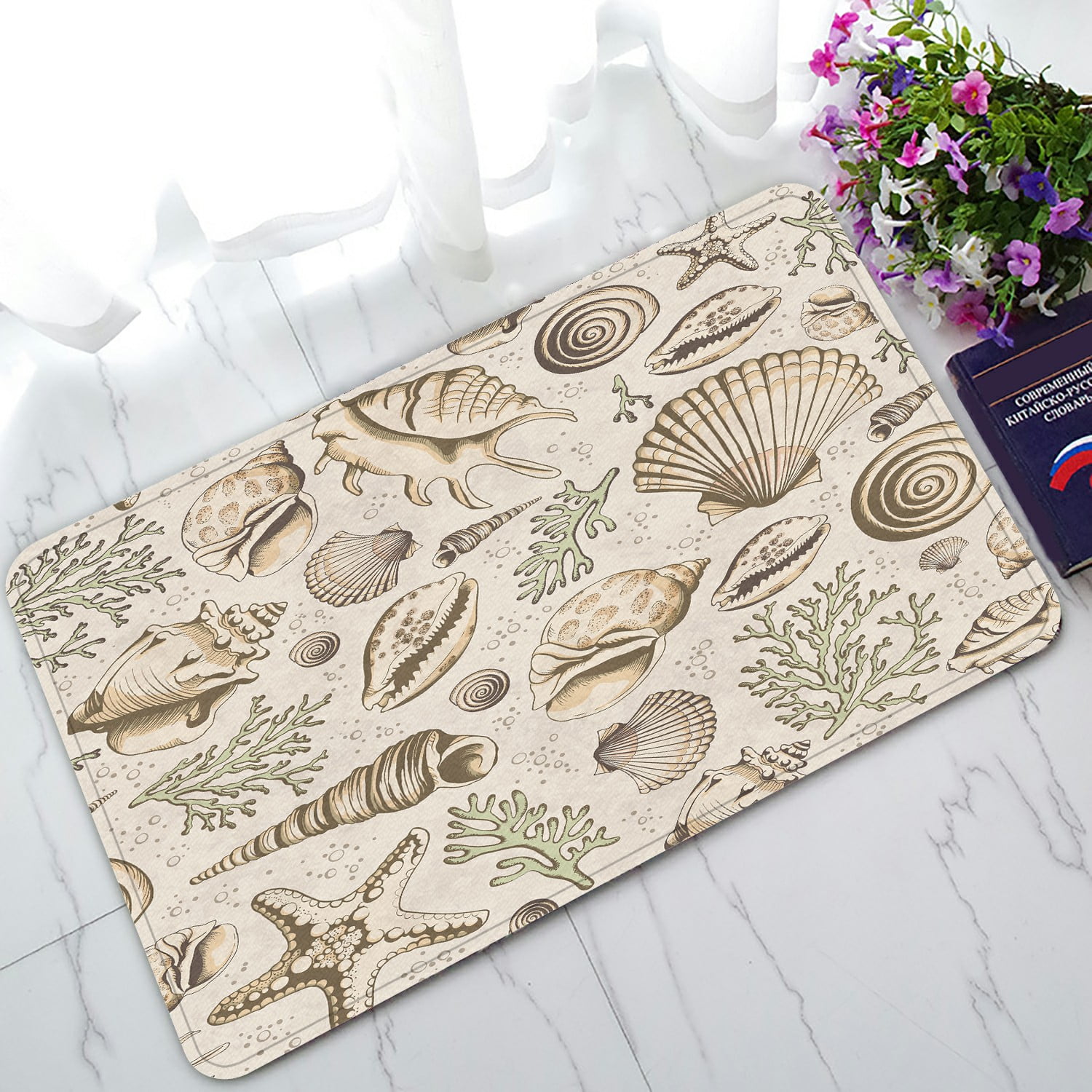 ECZJNT vintage seashells corals starfishes Marine Raster Doormat Bath ...