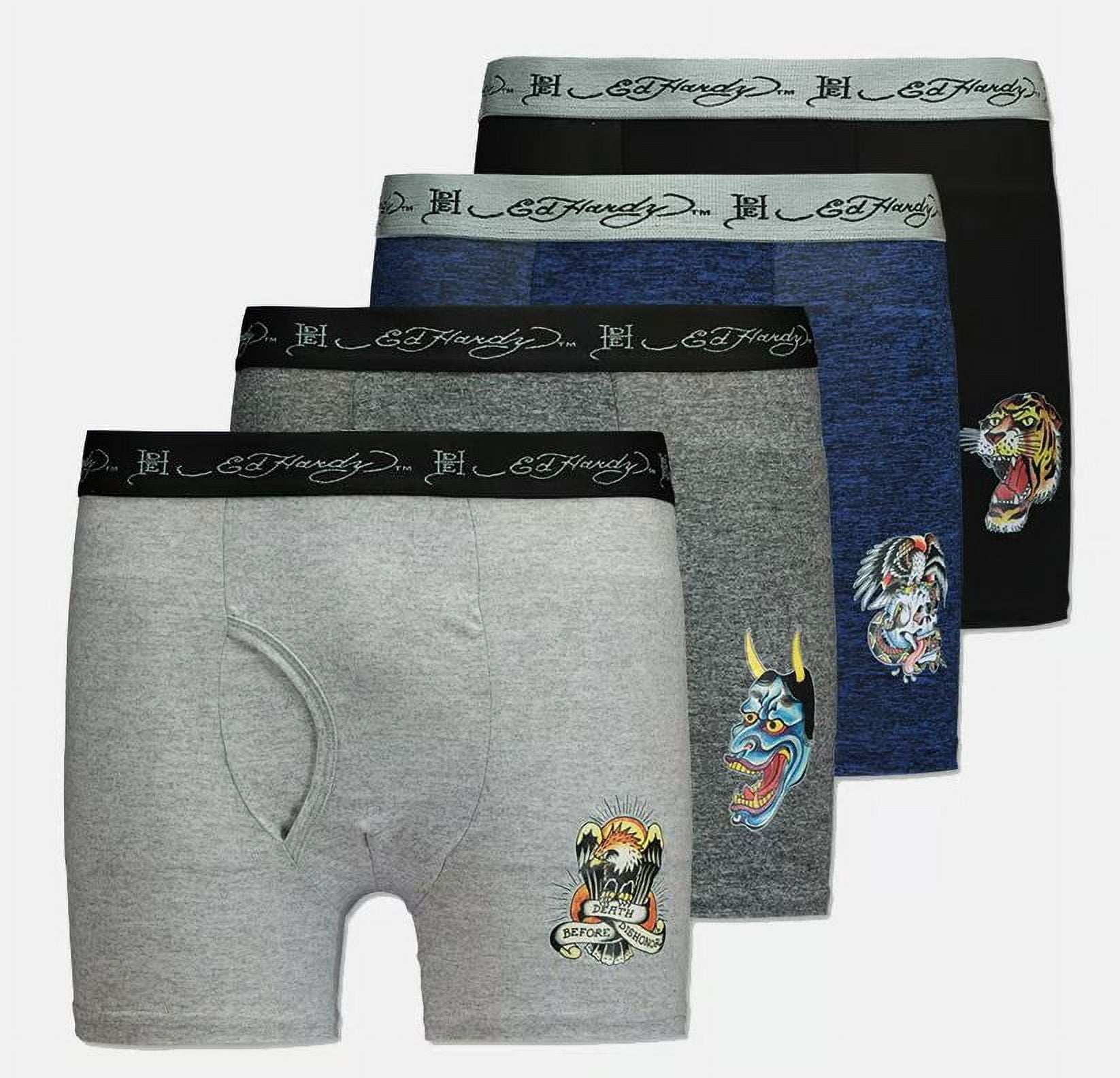 ED HARDY MEN'S 4 PACK - 243 MULTI SZ LARGE - BOXER BRIEFS COTTON ...