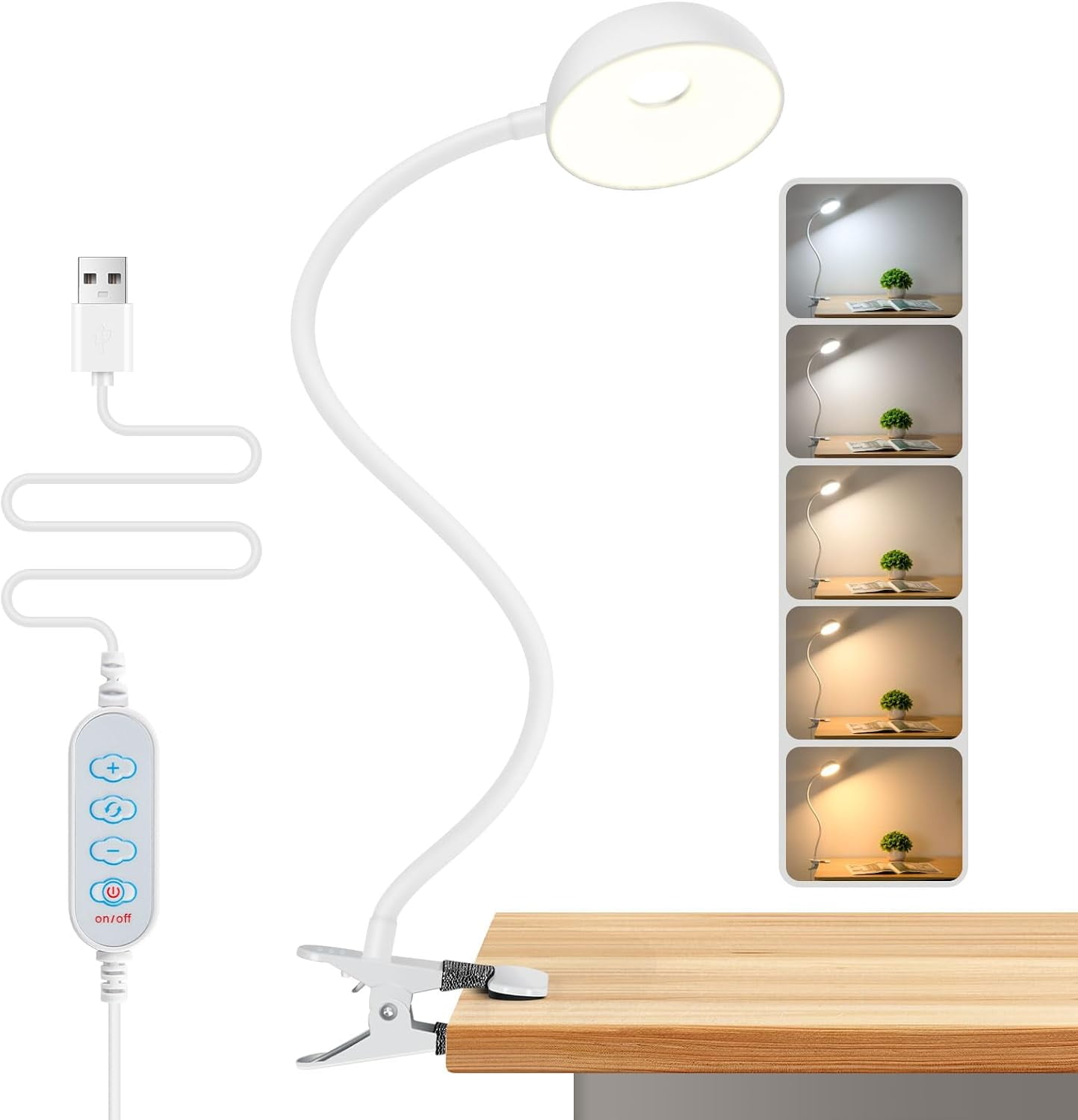 EDA Clip on Lamp 10-Level Dimming & 5 Color Modes LED Book Light ...