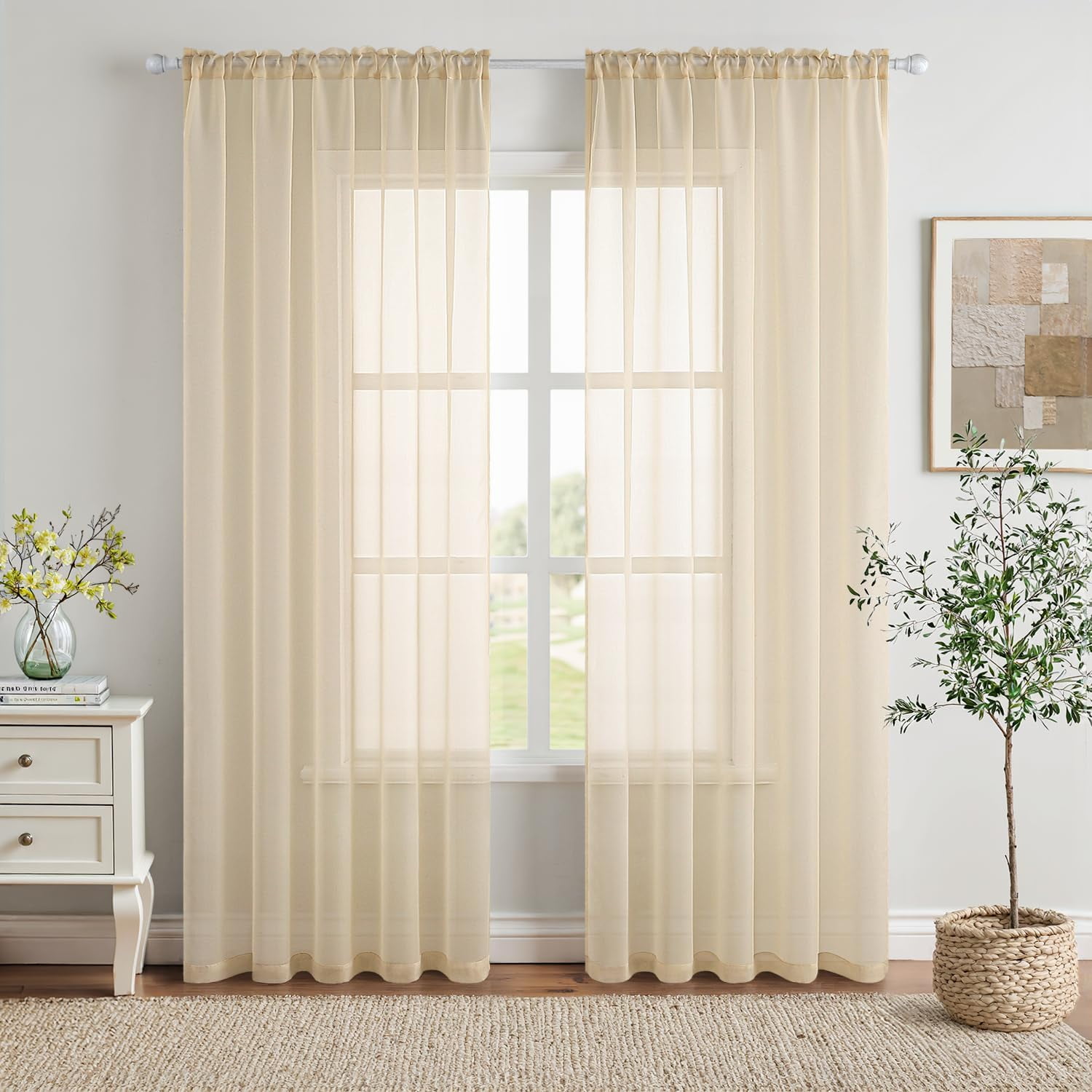 EDASCV-2 Panels Solid Color Sheer Window Curtains Elegant Window Voile ...