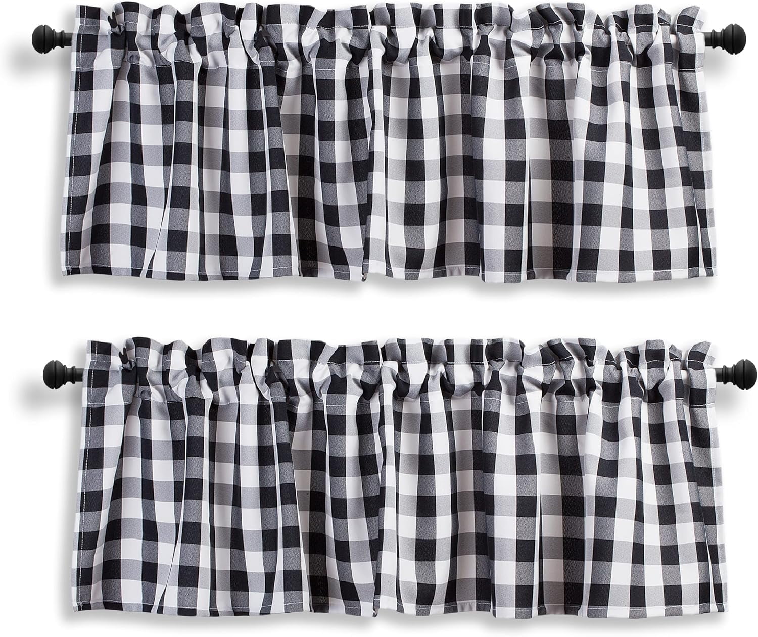 EDASCV-Aiking 2 Panels of 56" x 16" Picnic Plaid Rod Pocket Window Curtain Valances, Polyester ...