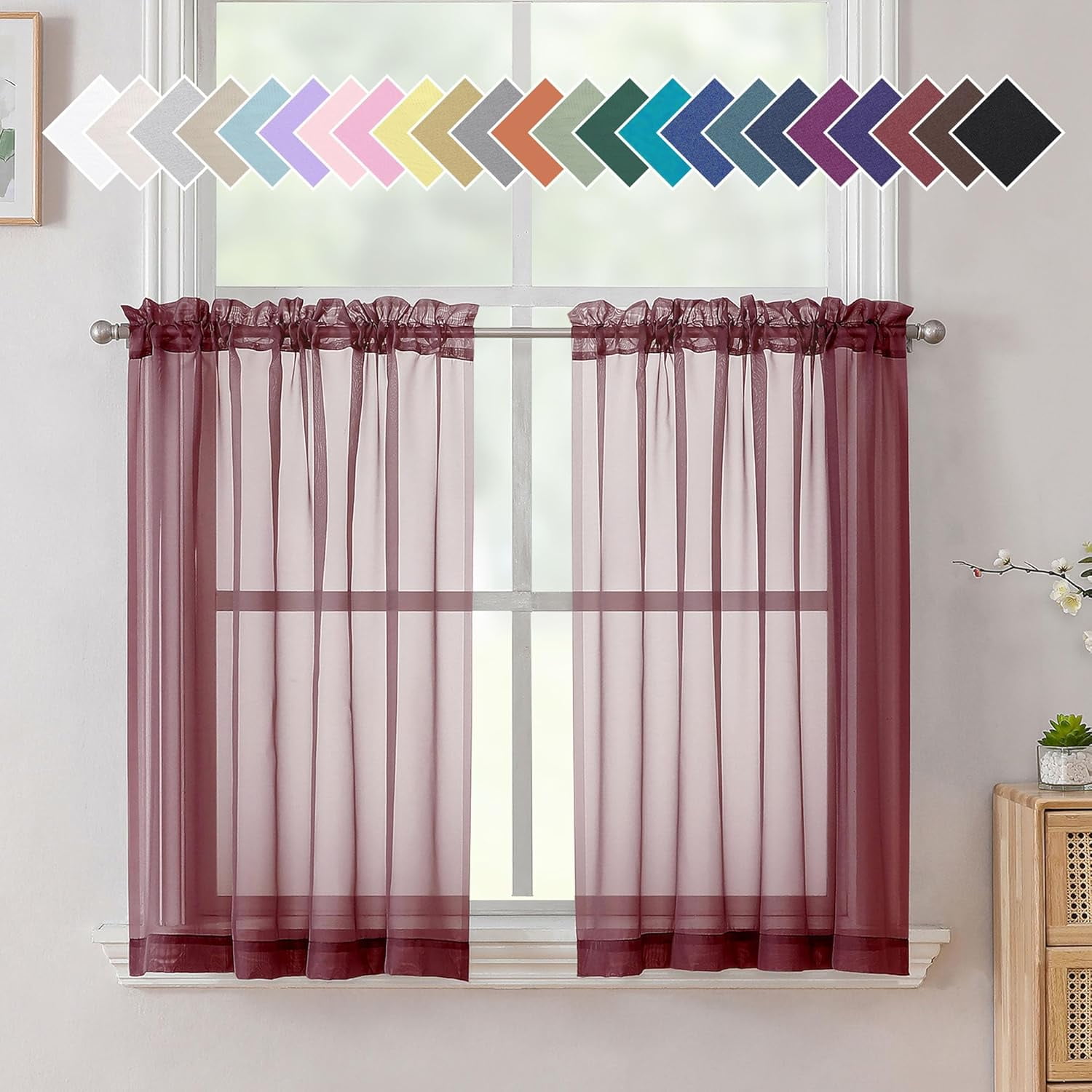 EDASCV-Aiyufneg Wine Kitchen Sheer Curtains 36 inches Long, Short ...