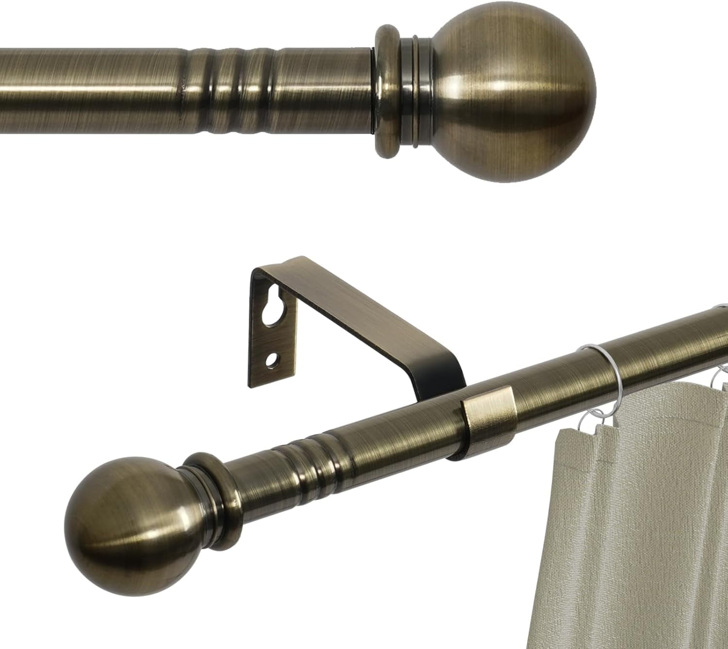 EDASCV-Antique Brass Curtain Rods for Windows 66 to 120, Adjustable ...