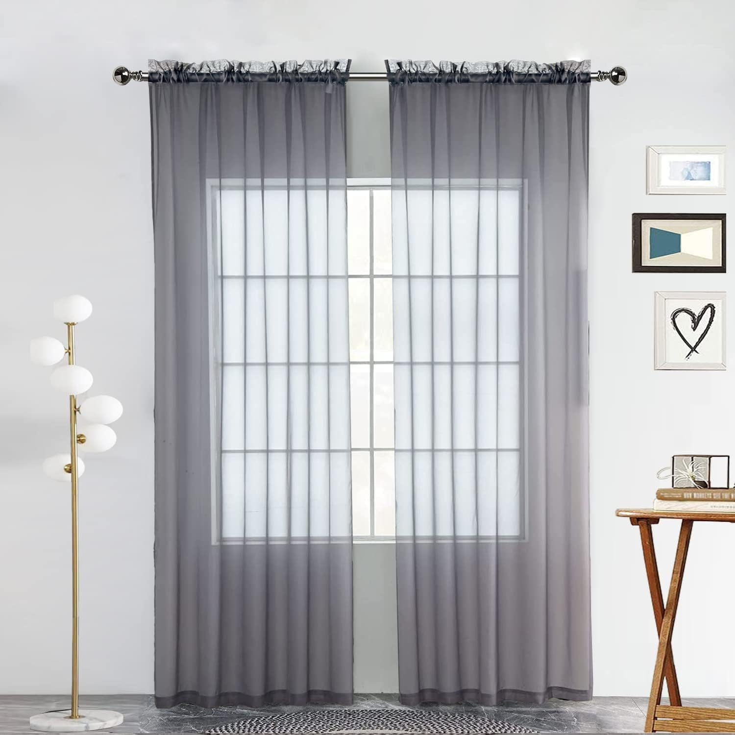 EDASCV-Basic Rod Pocket Sheer Voile Window Curtain Panels White 1 Pair ...