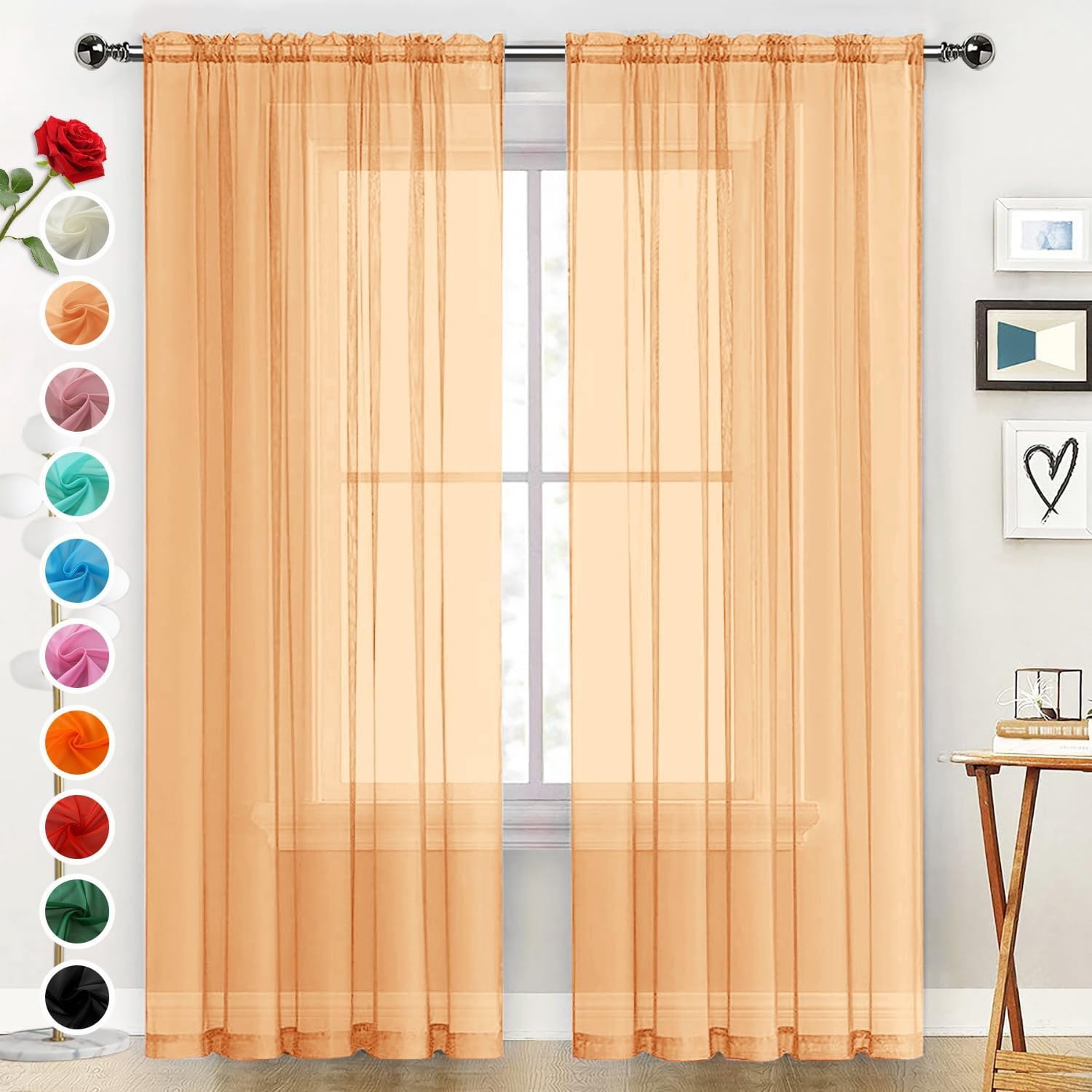 EDASCV-Basic Rod Pocket Sheer Voile Window Curtain Panels White 1 Pair ...