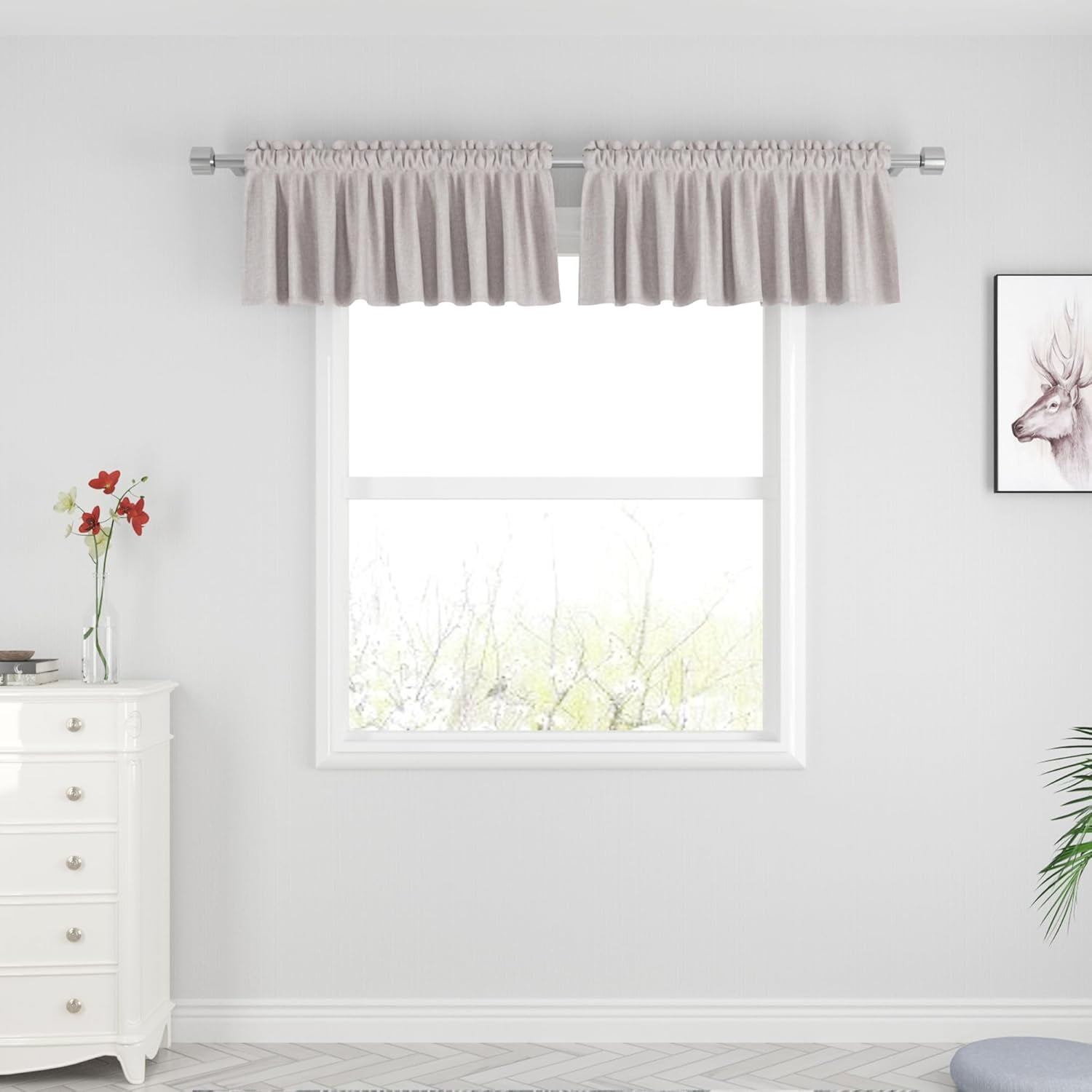 EDASCV-Beige Tier Curtains Over Sink Linen Textured Kitchen Window 16 ...