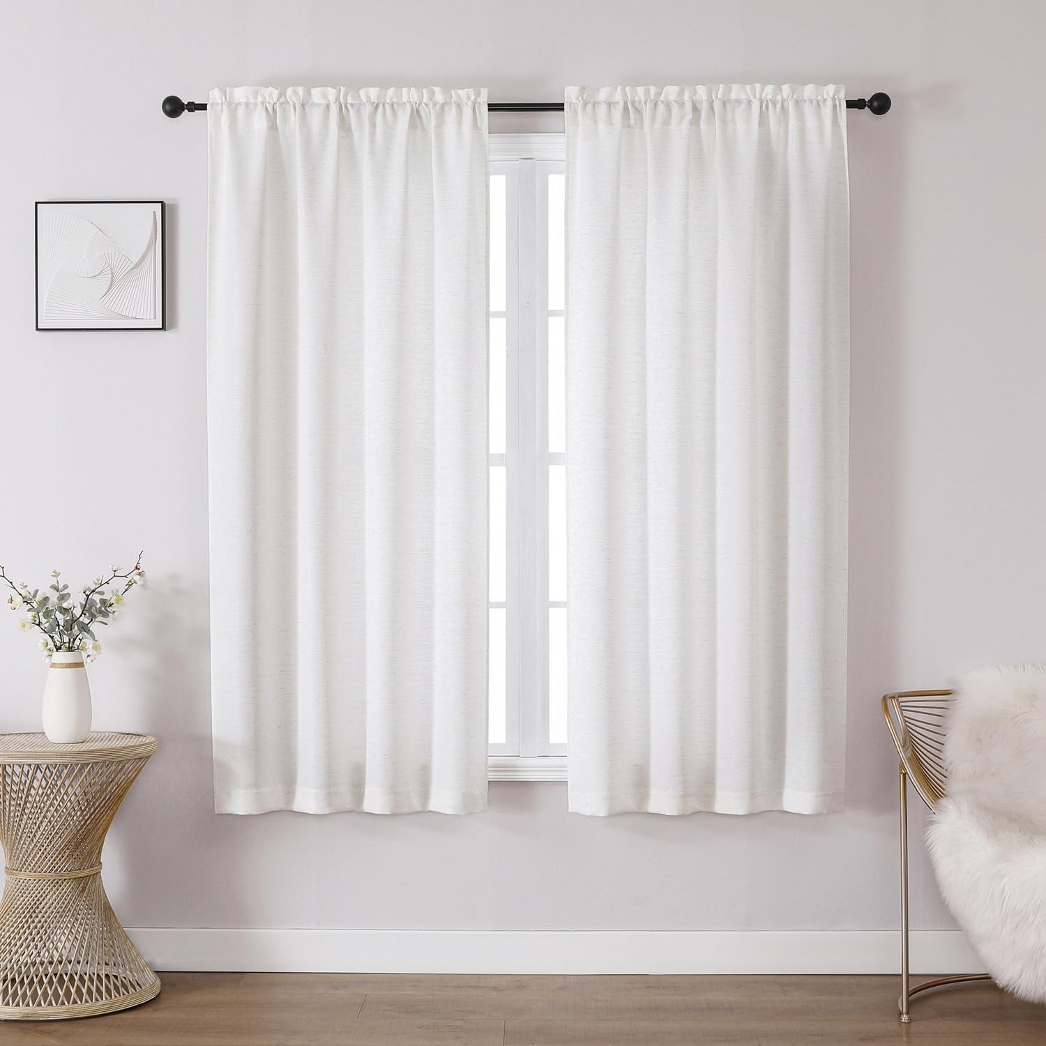 EDASCV-Bennet Linen Curtains 63 Inch Length 2 Panels, Faux Linen ...