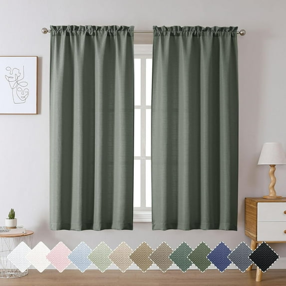 EDASCV-Bennet Olive Green Curtains 45 Inch Length 2 Panels, Faux Linen ...